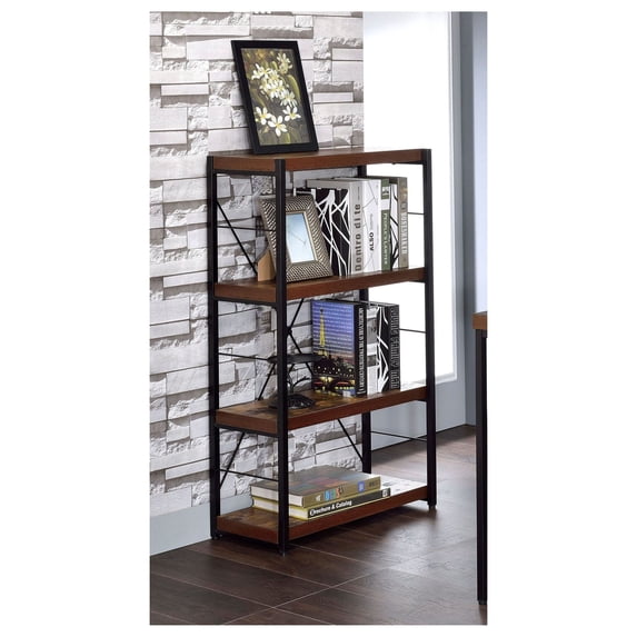 3-Shelf Bookcase, Weathered Oak & Black - Rustic Wood Shelving Unit for ...