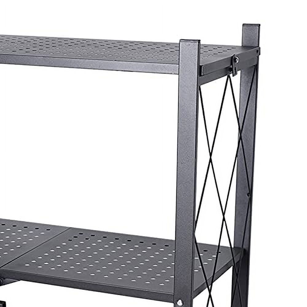 3-Shelf Foldable Storage Shelves with Wheels Heavy Duty Rolling Cart ...