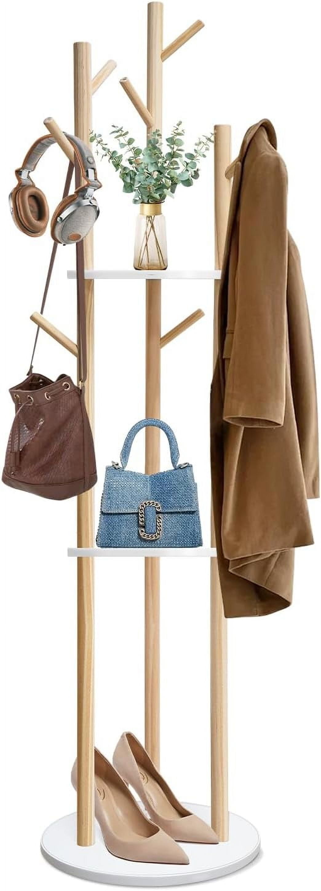 3-Shelf Gold Heavy Duty Wood Coat Tree - 9 Hooks Freestanding Rack for ...