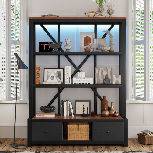 3-Shelf Metal Bookcase with Drawers for Home Office, Open Bookcase ...