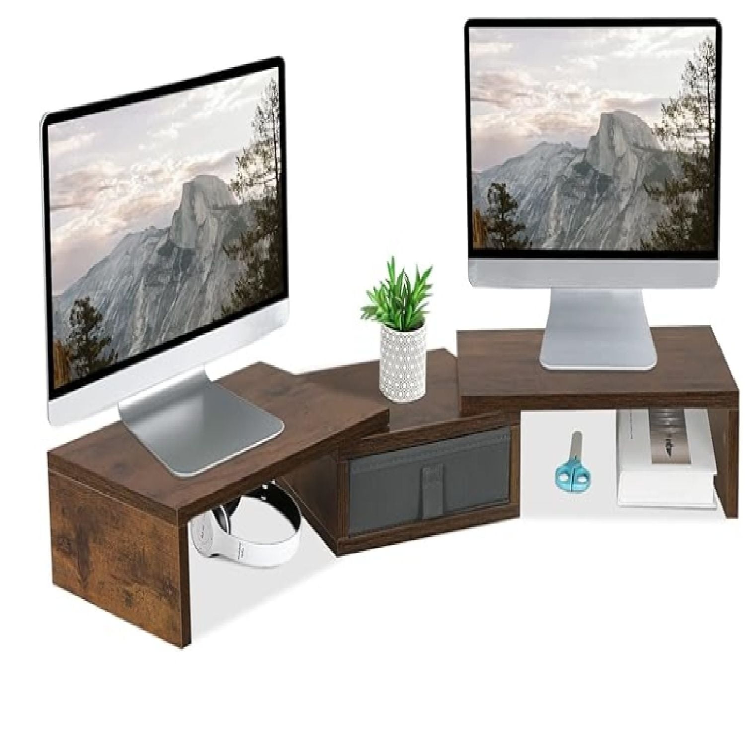 3 Shelf Monitor Stand Riser with Drawer-Length and Angle Adjustable ...