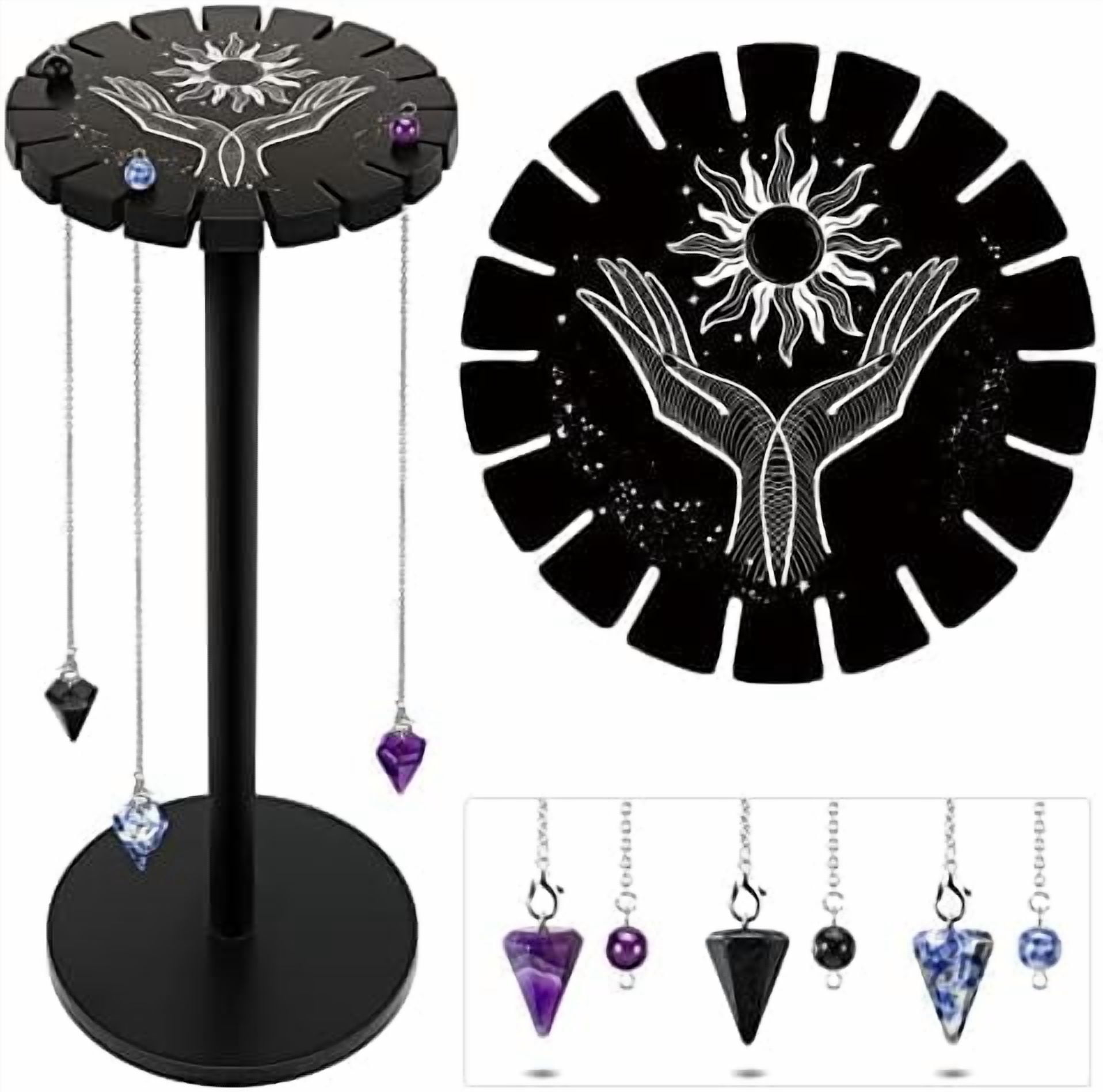 3-Shelf Pendulum Holder Crystal Shelf, Black Hand Moon Design for ...