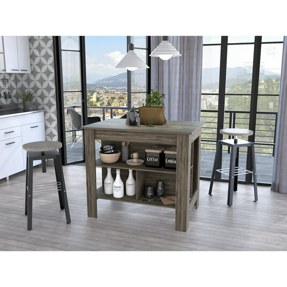 3-Shelf Rectangular Kitchen Island in Dark Finish | Enhances Kitchen ...