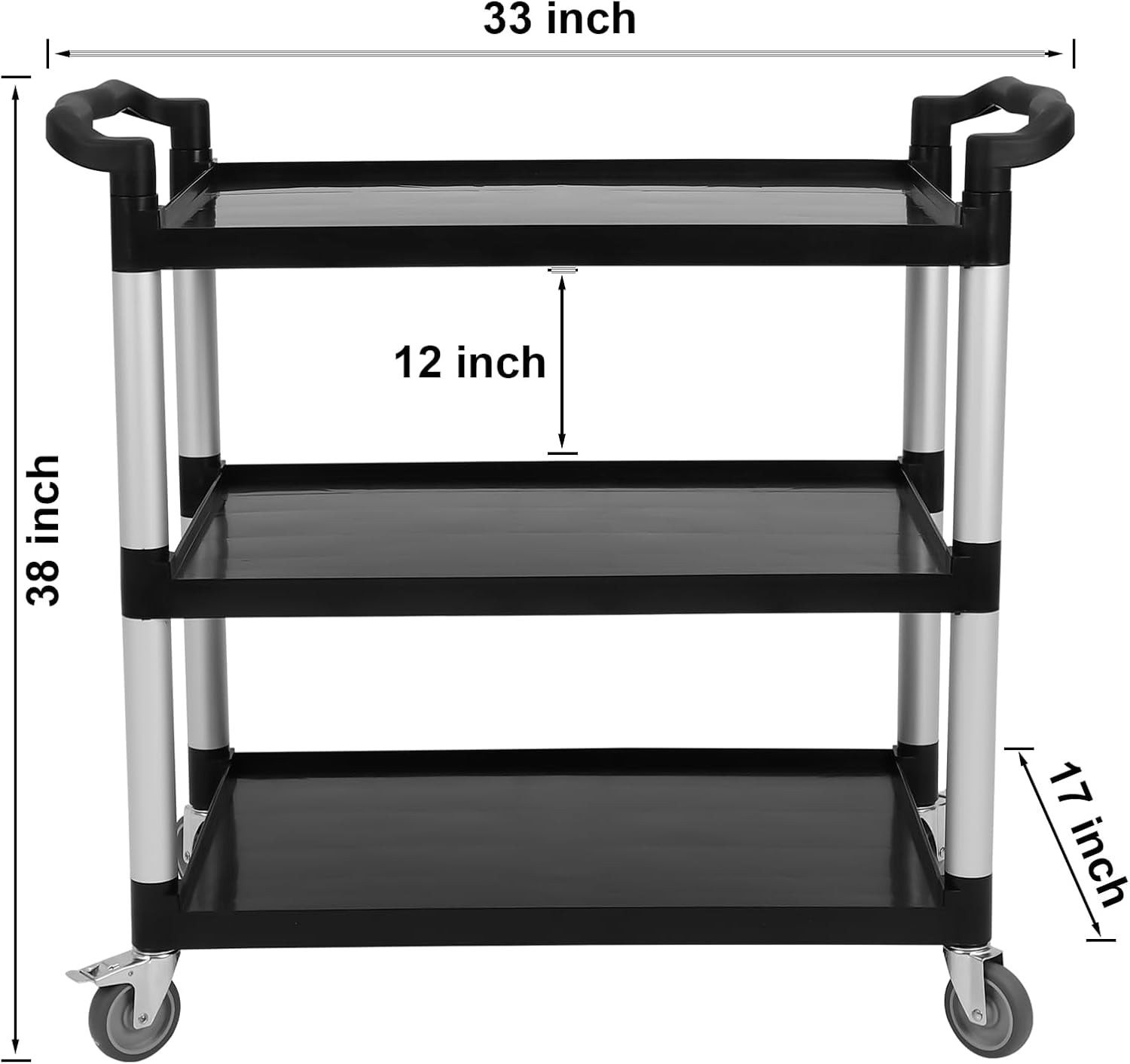 3-Shelf Rolling Utility Push Cart on Wheels, 500 LBS Capacity Heavy ...