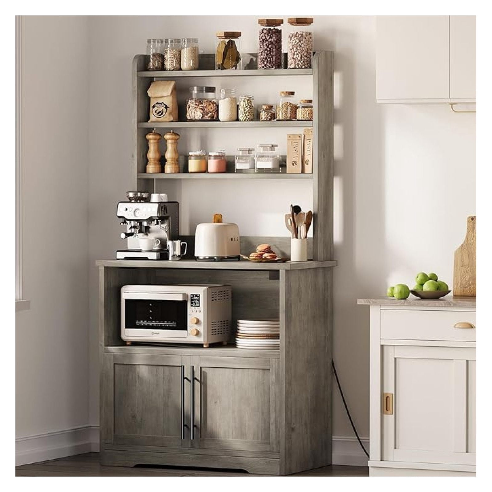 3-Shelf Rustic Baker's Rack with Storage Cabinet, Microwave Stand with ...