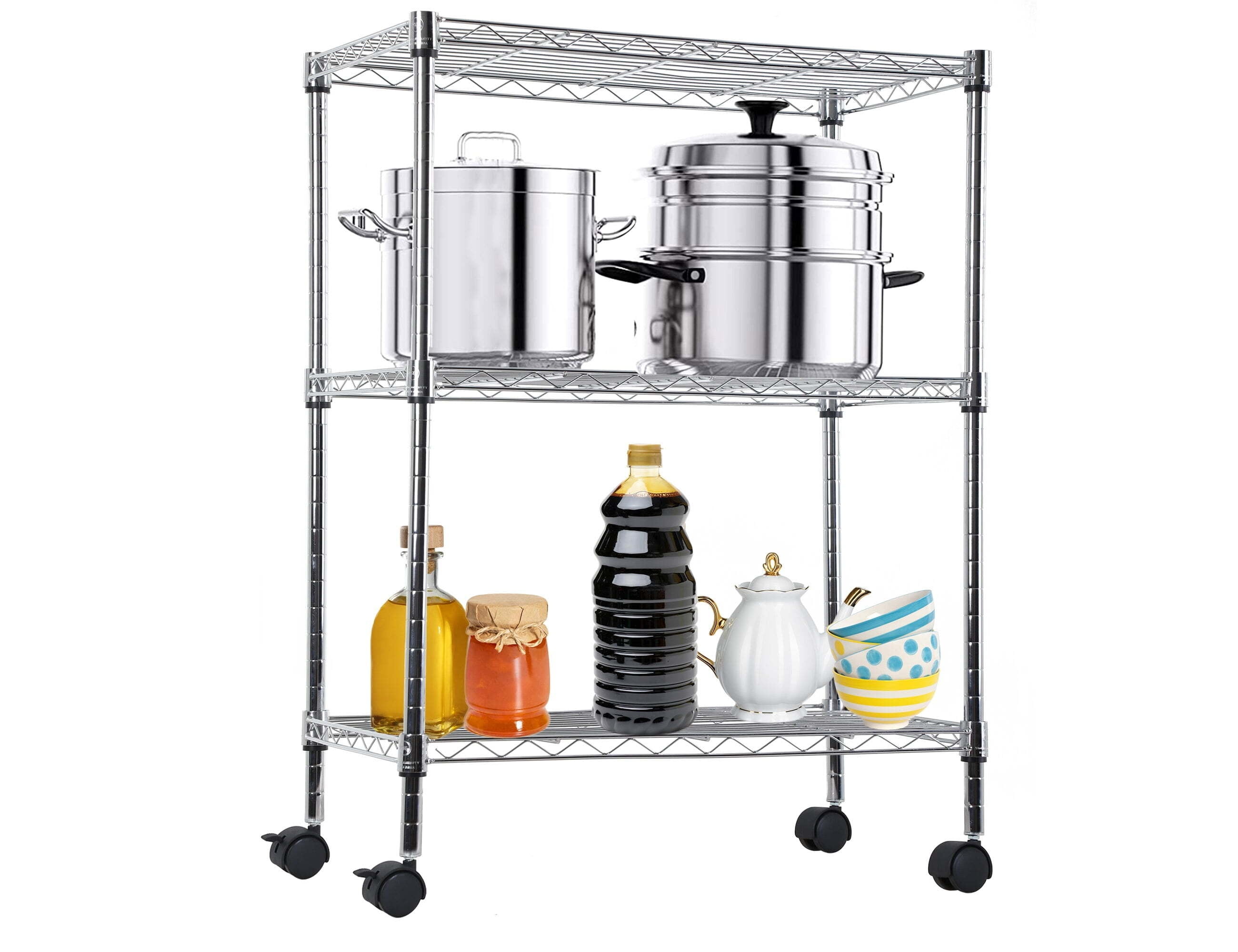 3 Shelf Shelving Storage Units with Wheels, Wire Heavy Duty Shelves for ...