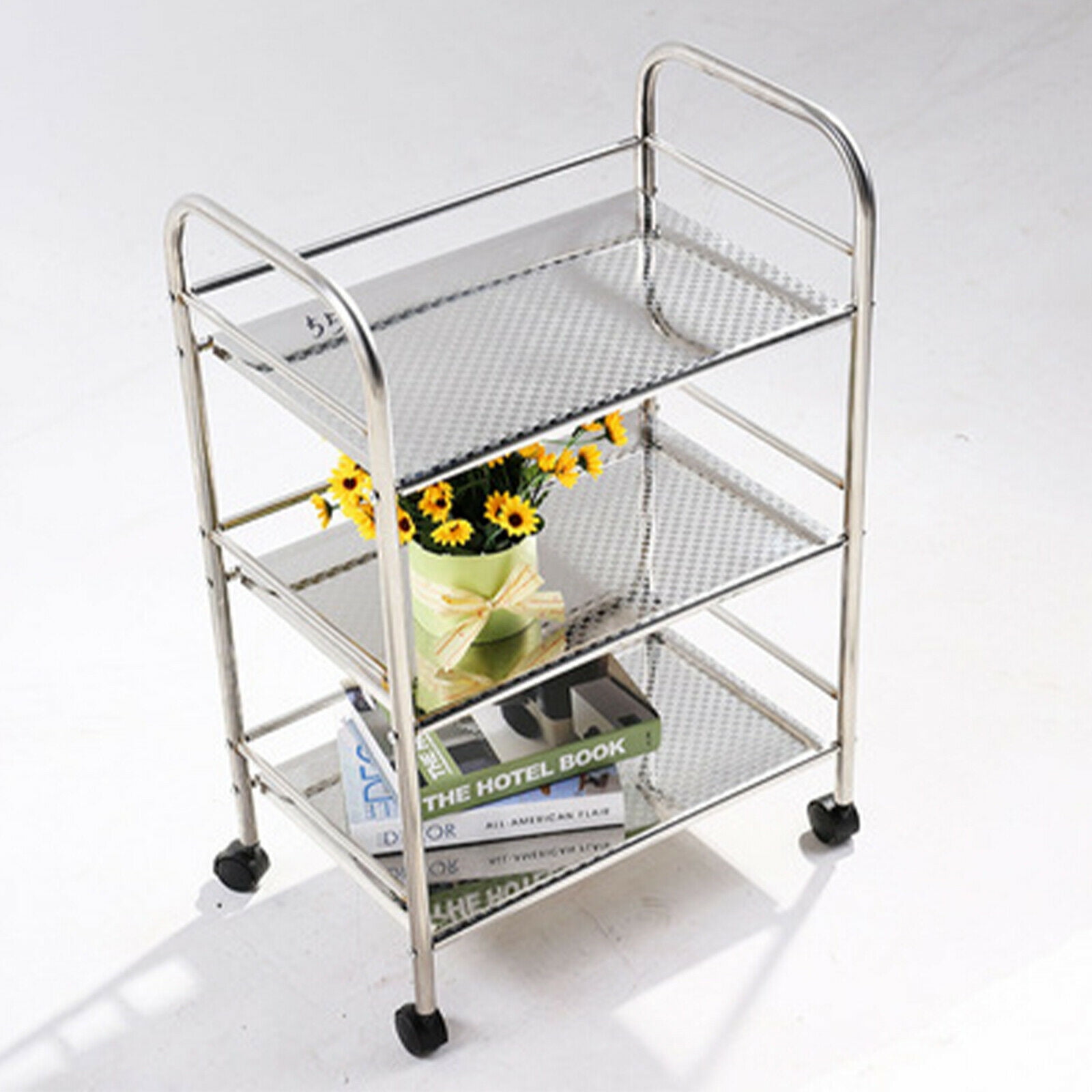 3-Shelf Stainless Steel Shelving Units on Wheels Kitchen Cart Microwave ...