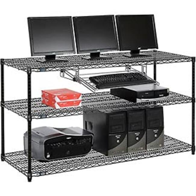 3-Shelf Wire Computer LAN Workstation with Keyboard Tray - Black - 60 x ...