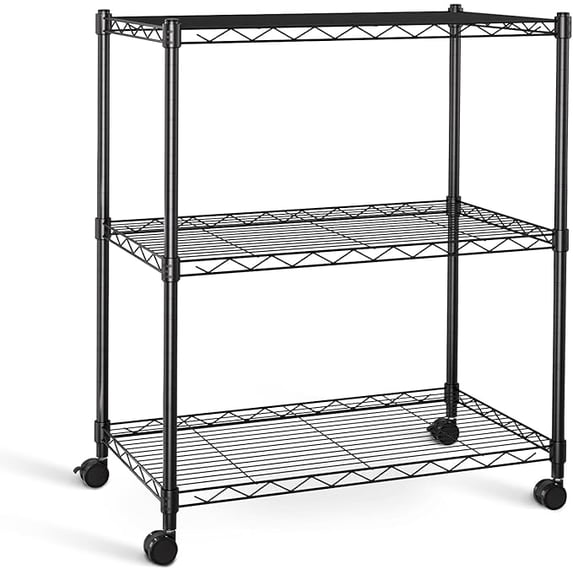3-Shelf Wire Storage Shelves with Wheels,Adjustable Storage Units,Steel ...