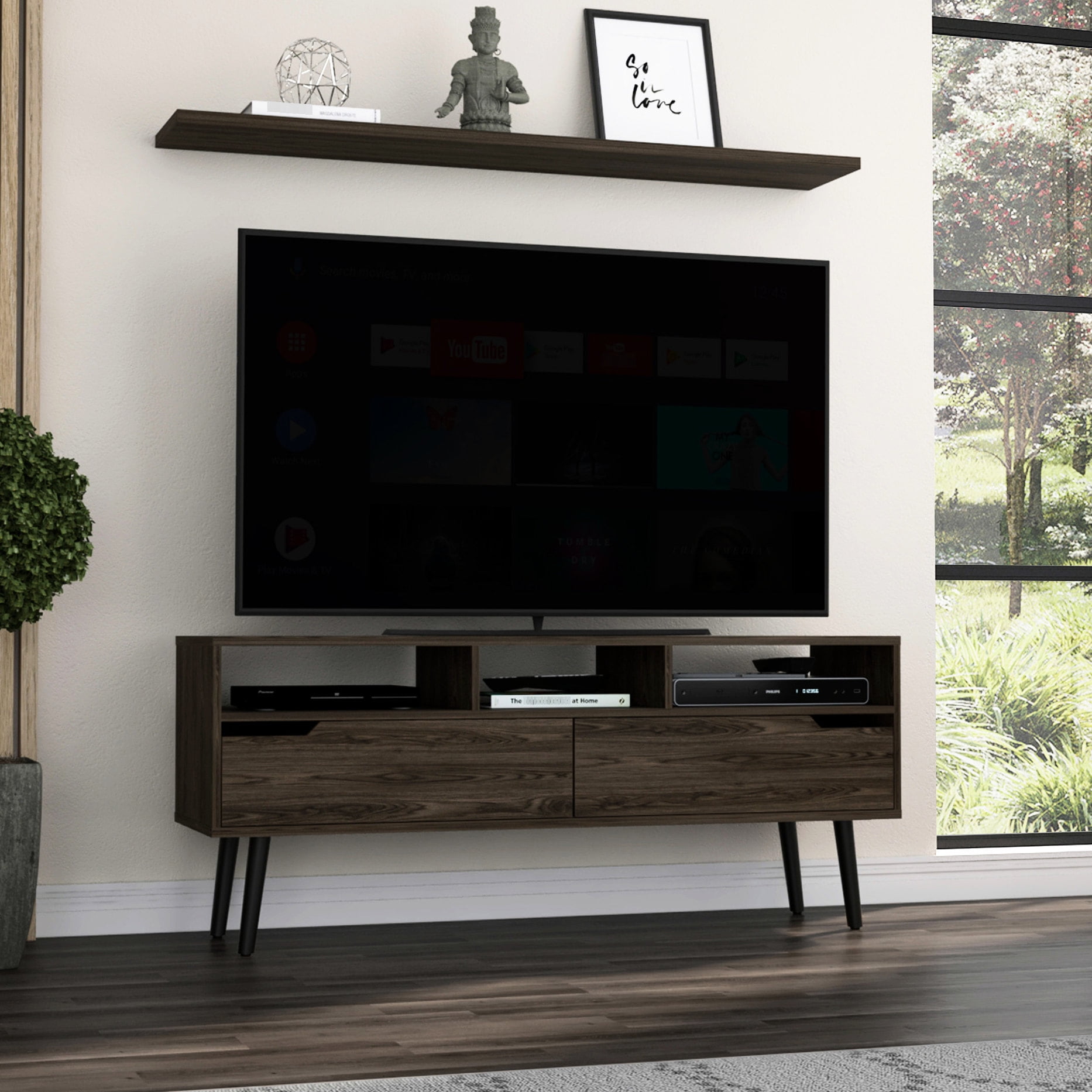 3 Shelves & 2 Drawers TV Stand, 51" Capacity / Practical Storage for ...
