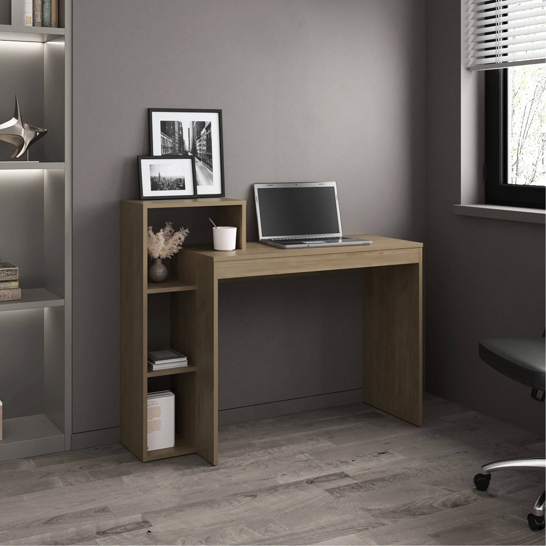 3 Shelves Computer Desk In Pine, Engineered Wood, For Home Office And ...
