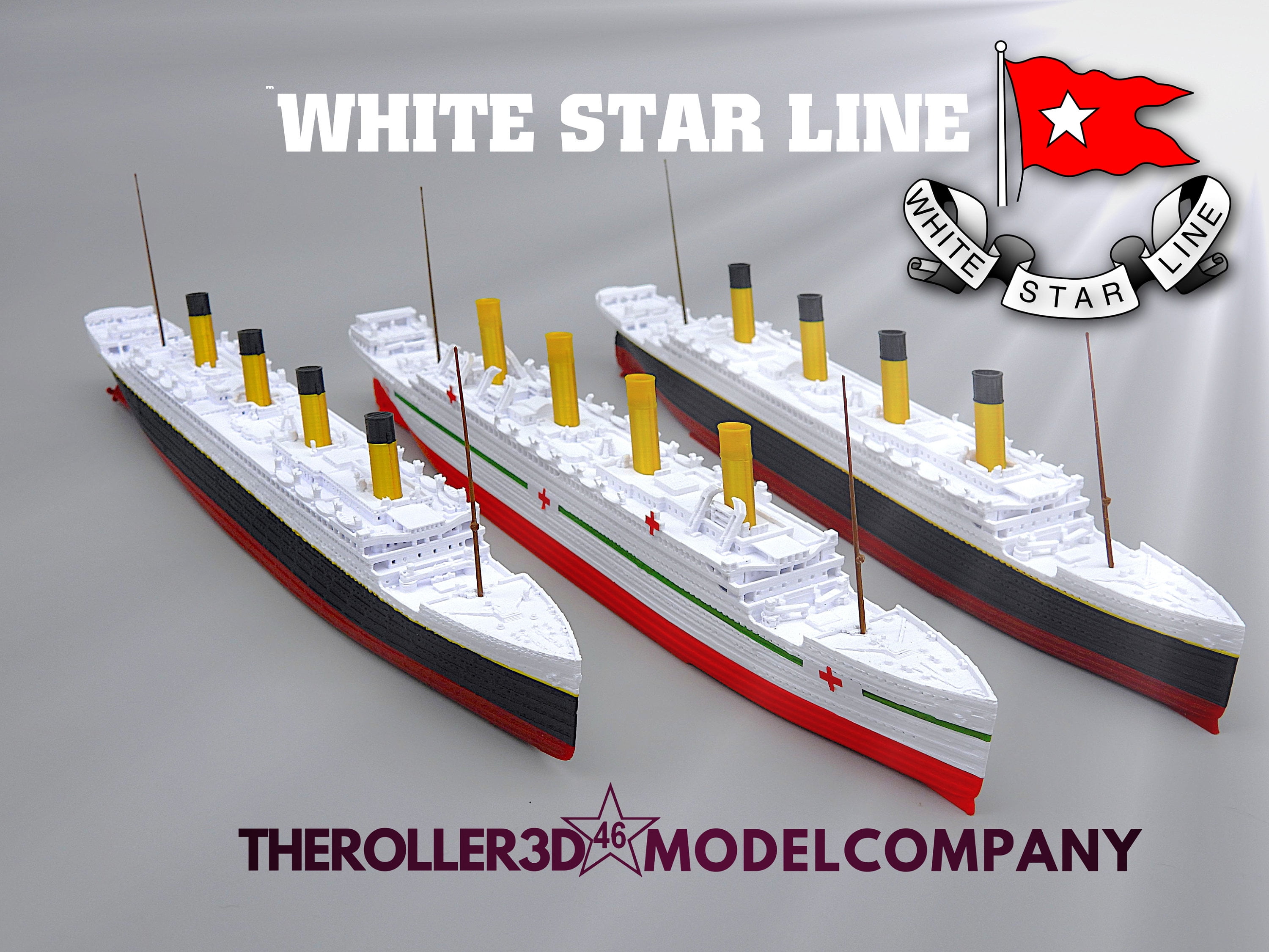 3 Ship Model Replica Bundle: RMS Titanic, HMHS Britannic, RMS Olympic with Iceberg and Mines ...