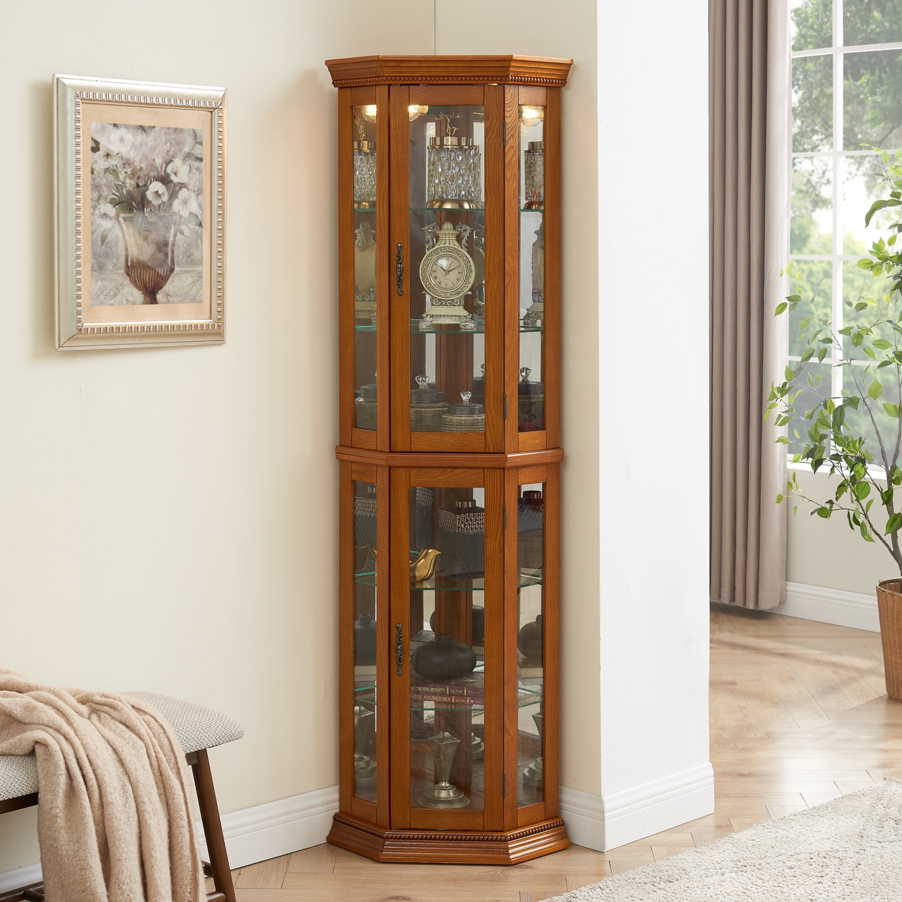 3-Side Glass Display Curio Cabinet with Tempered Glass and Shelves ...