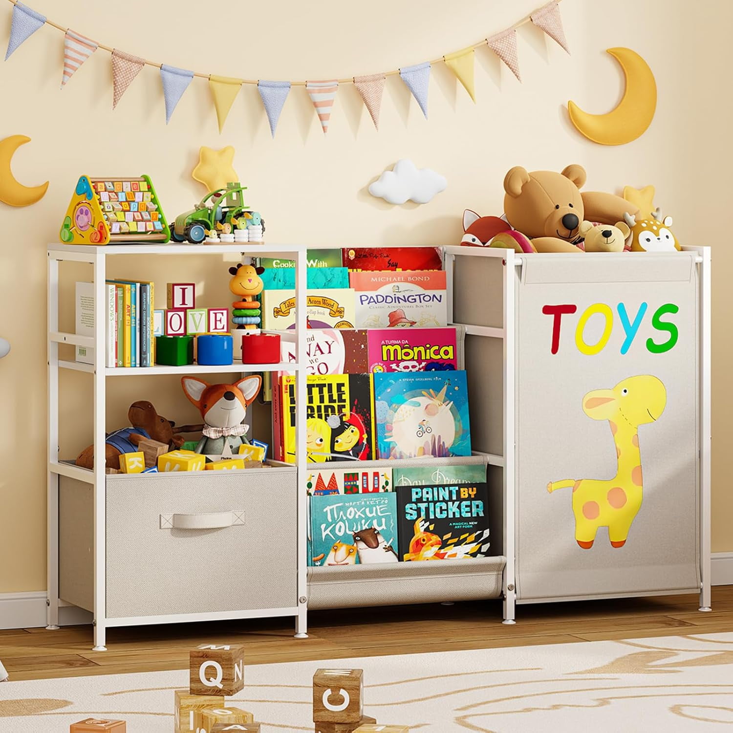 3 Side Kids Bookcases Montessori Bookshelf Nursery Book Shelves and Toy ...