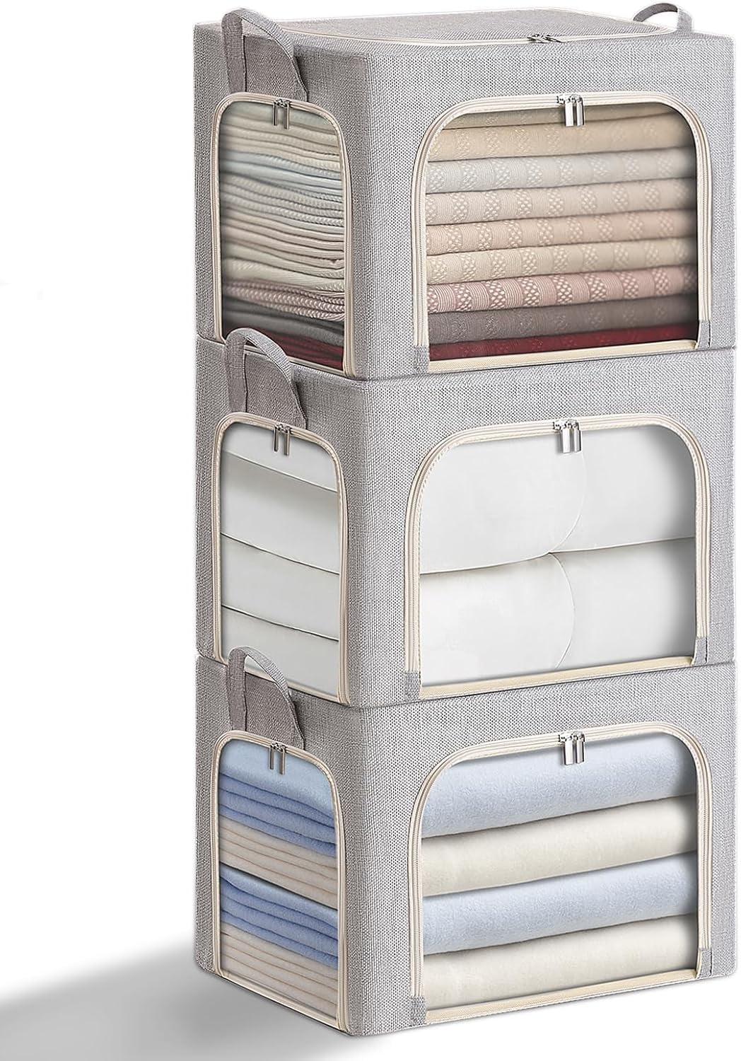 3-Side Zippered Openings Clothes Storage Bins with Thick Metal Frame ...