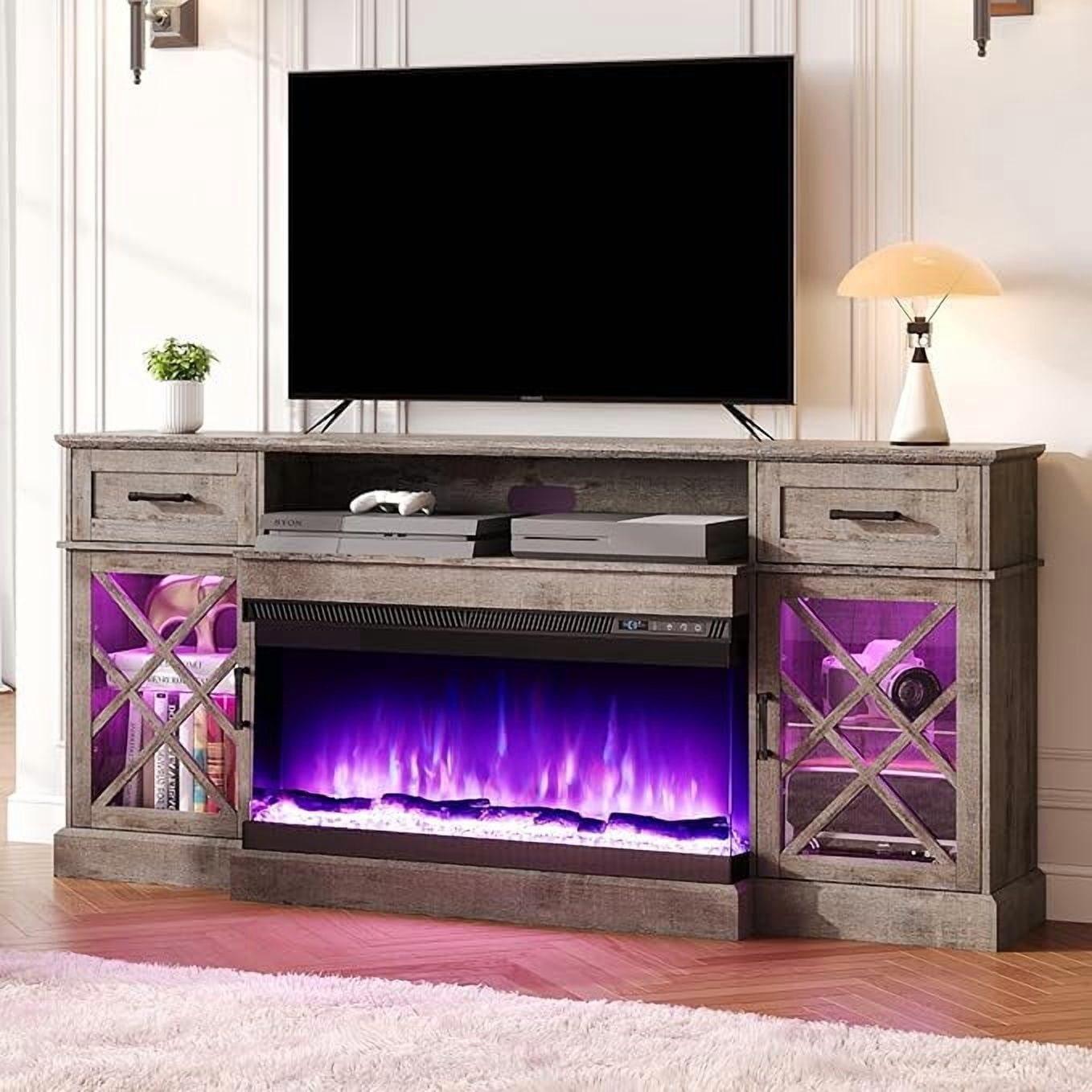 VanAcc 3-Sided Farmhouse LED Fireplace TV Stand, 70" Large ...