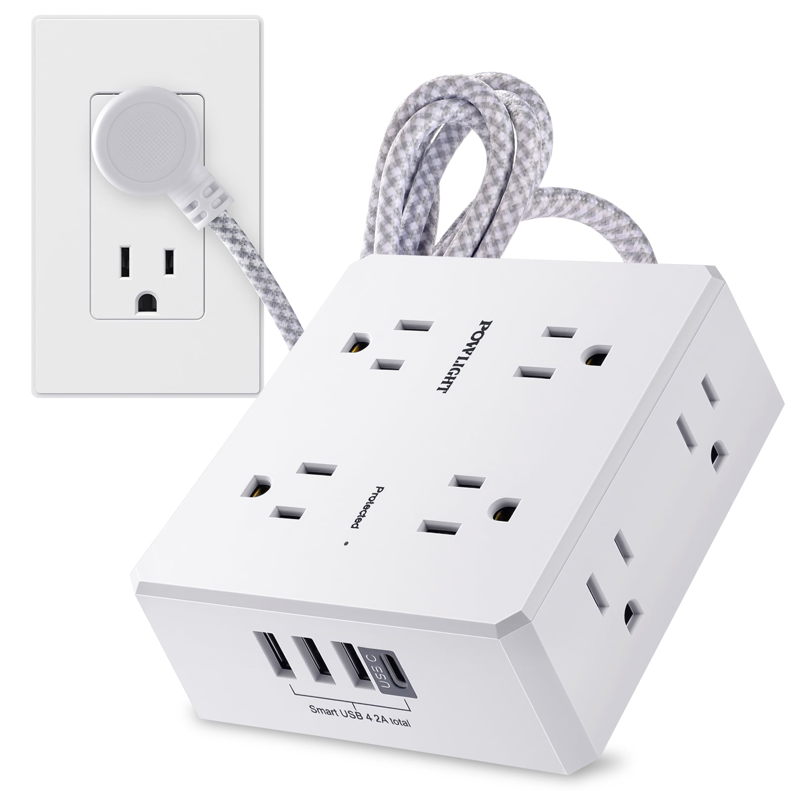 3-Sided Surge Protector Power Strip – 8 Wide Outlets, 4 USB (1 USB-C ...