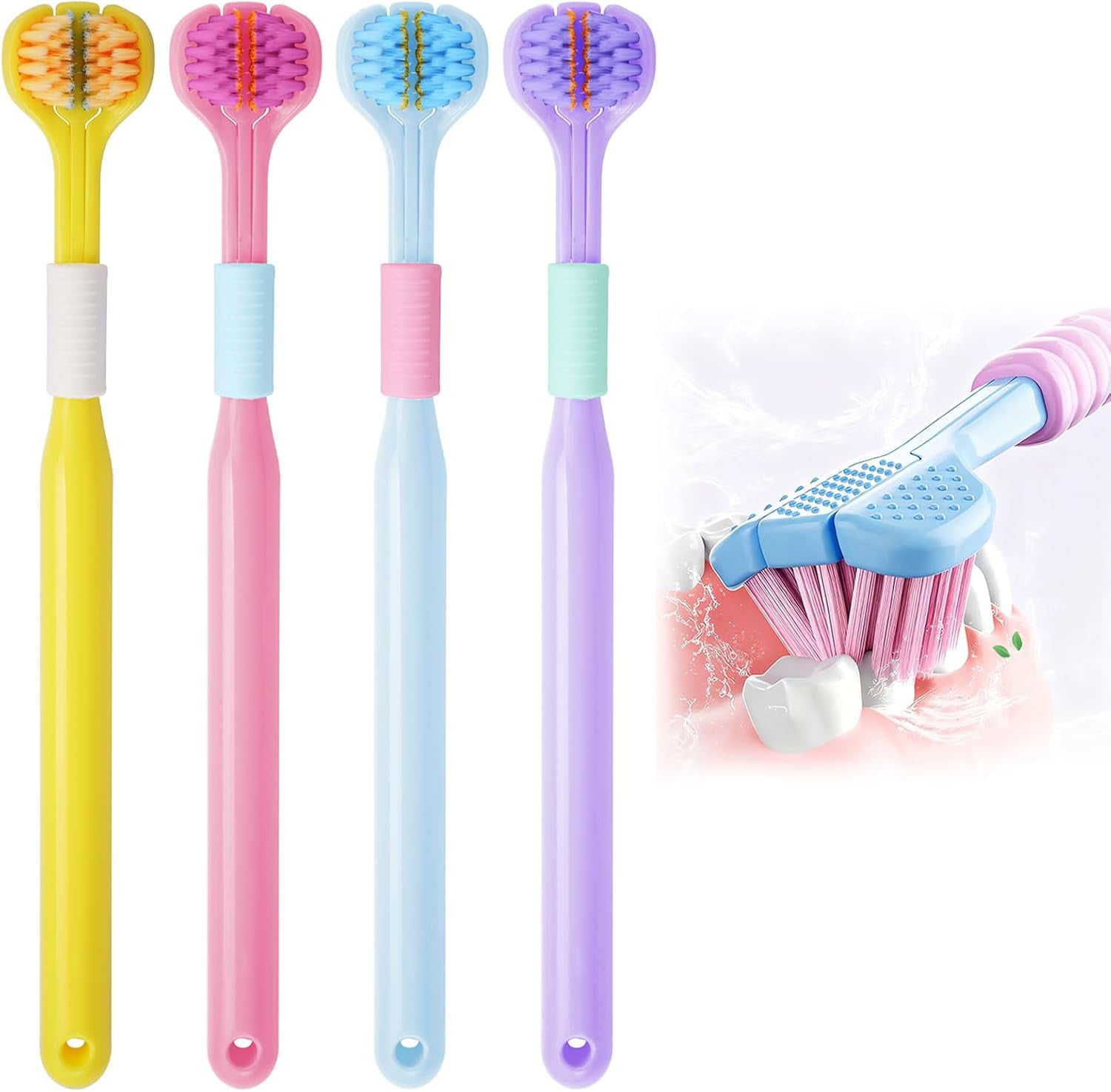 3 Sided Toothbrush with Tongue Scraper, 2026 New Upgraded Medium Extra ...