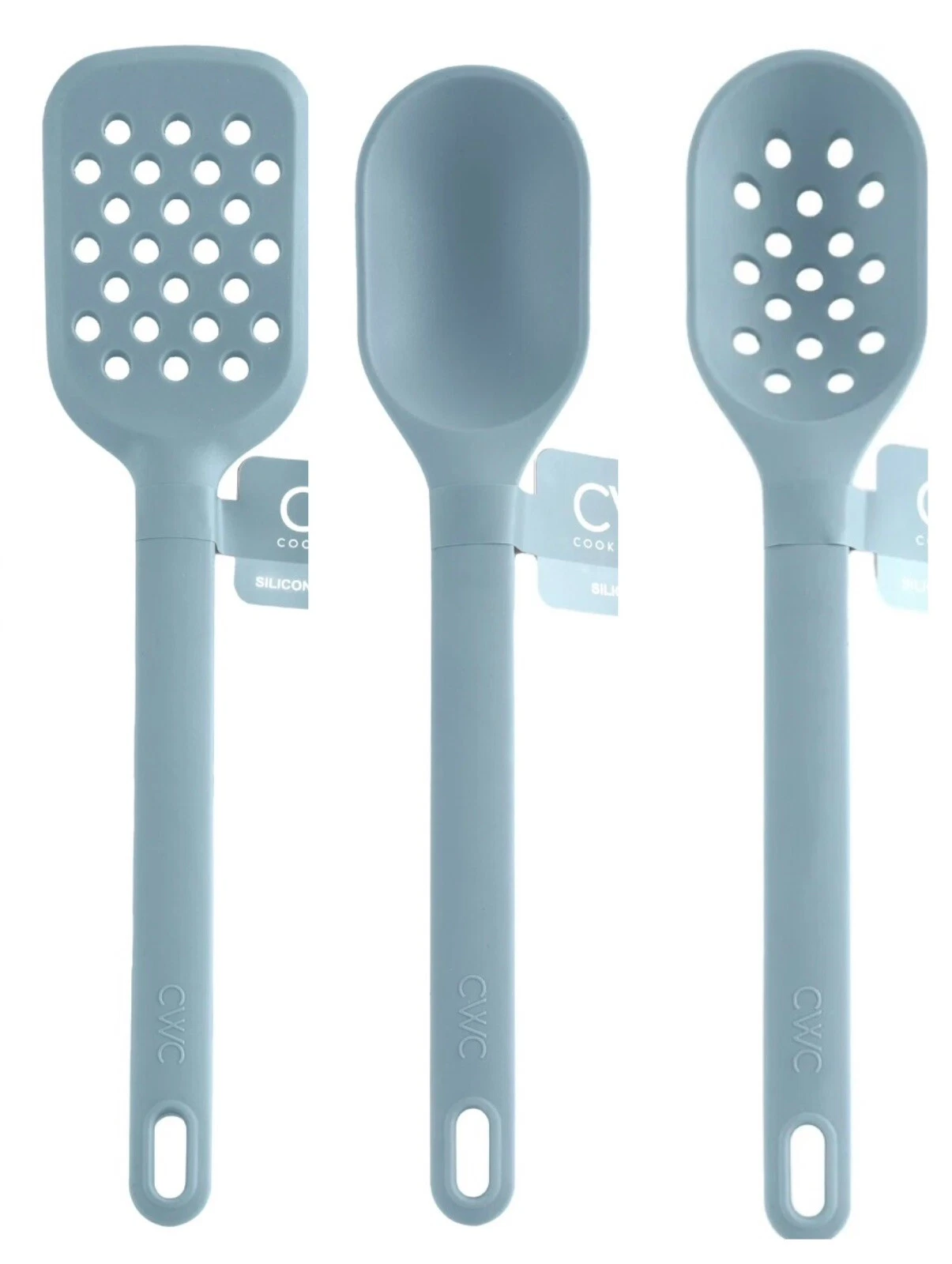 3 Silicone Kitchen Tools Set Slotted Turner & Spoon, Basting Spoon Blue ...
