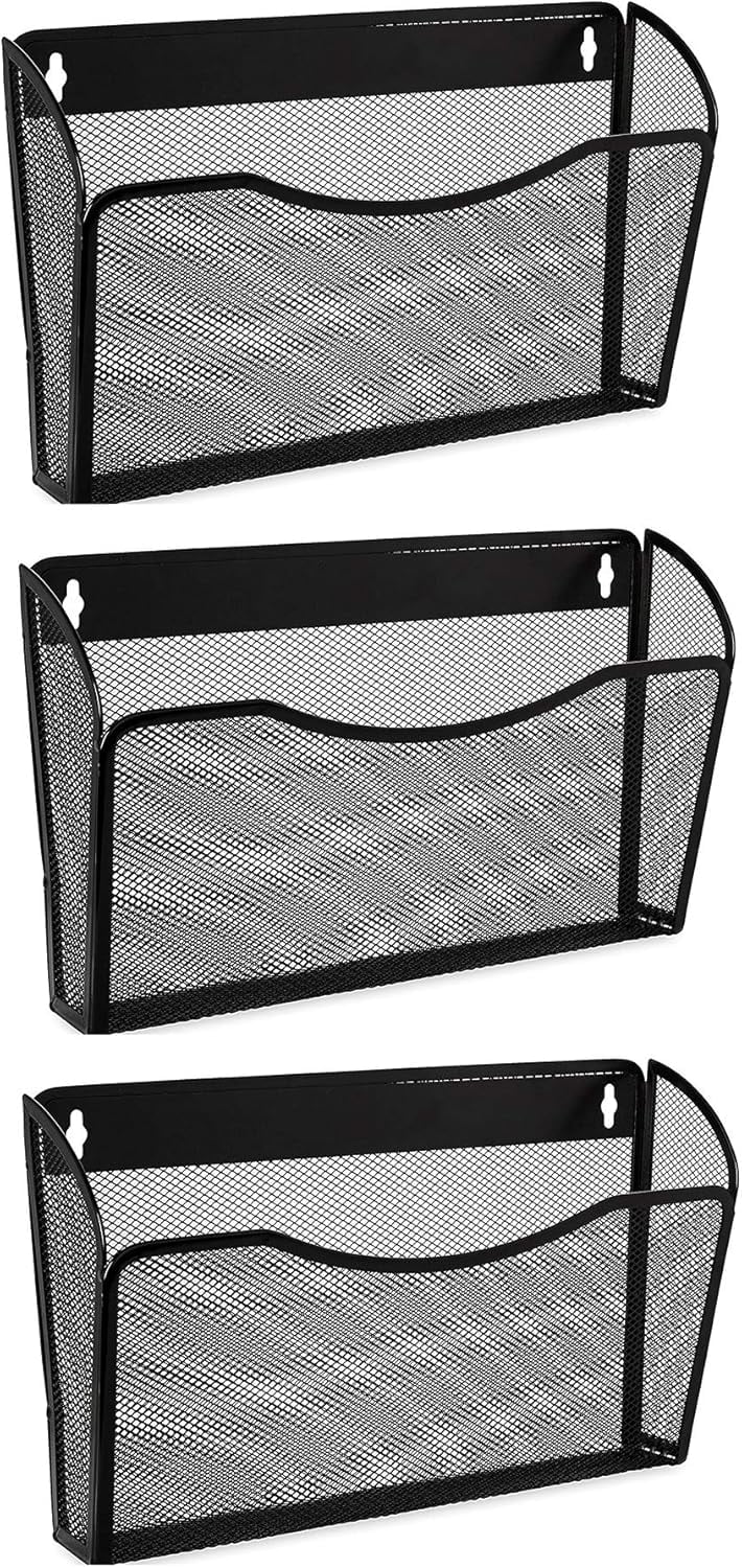 3 Single Pocket Mesh Hanging File Organizer, Vertical Wall Mounted ...