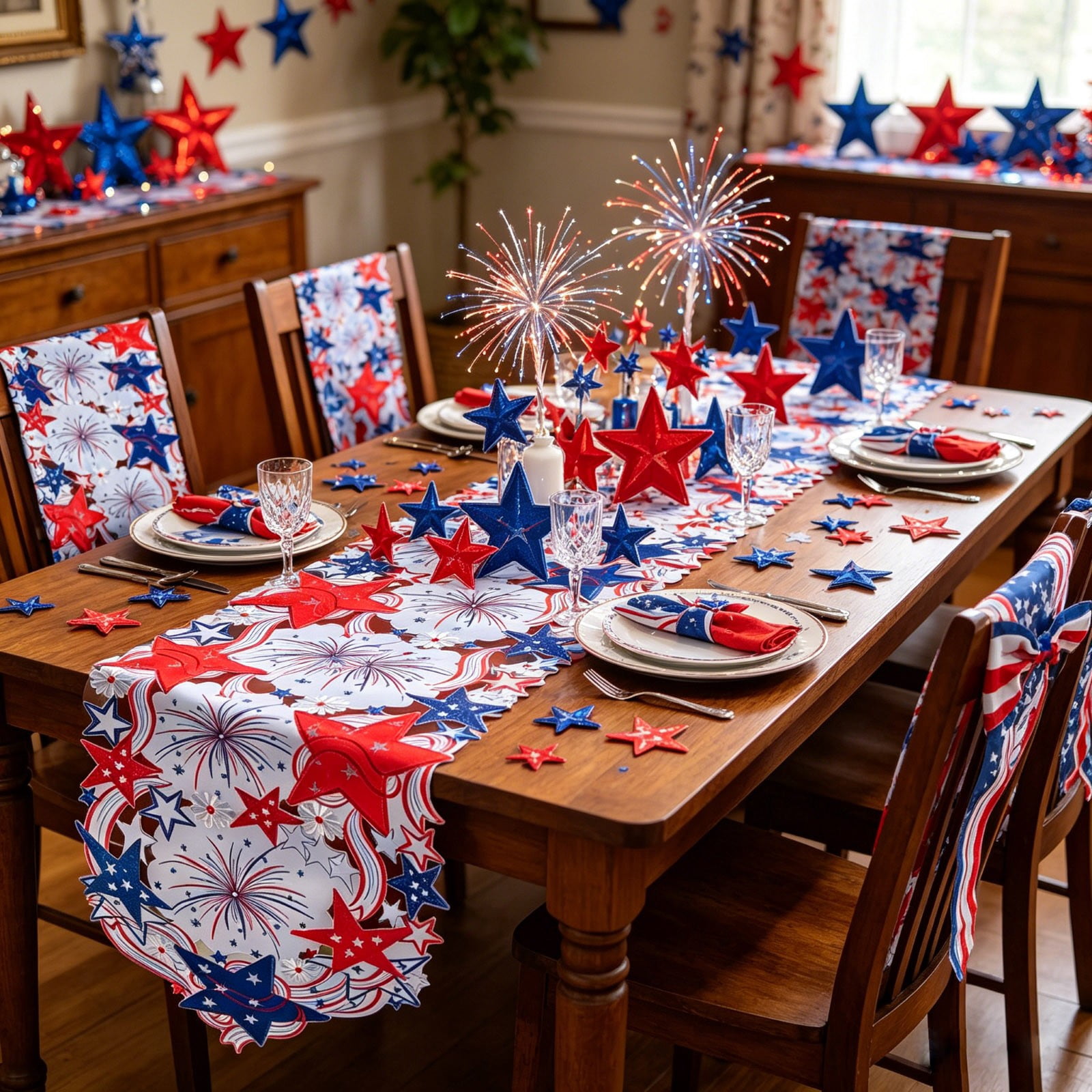 3 Size 4th of July Embroidered Table Runner, Patriotic Red White Blue ...