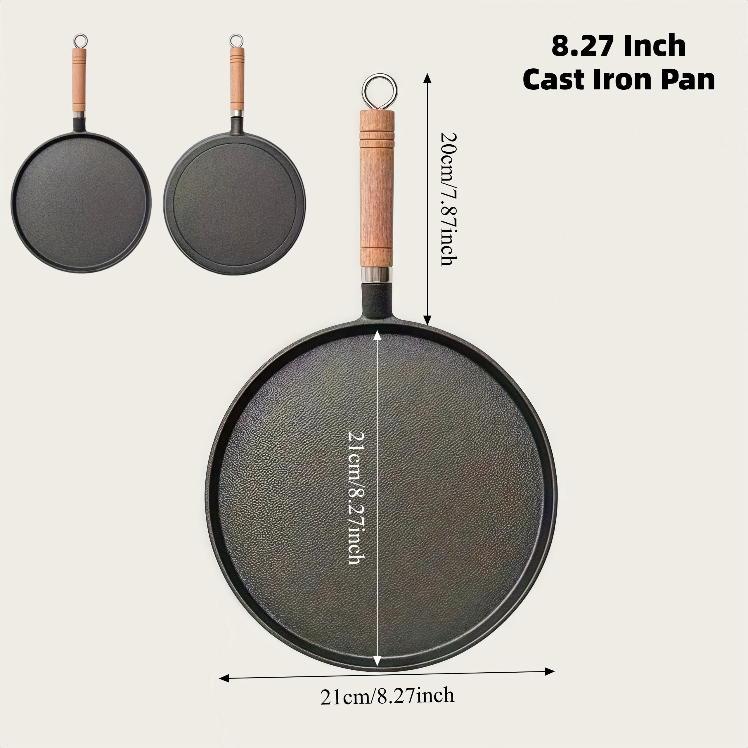 3-Size Cast Iron Non-Stick Skillet for Indoor & Outdoor Cooking ...