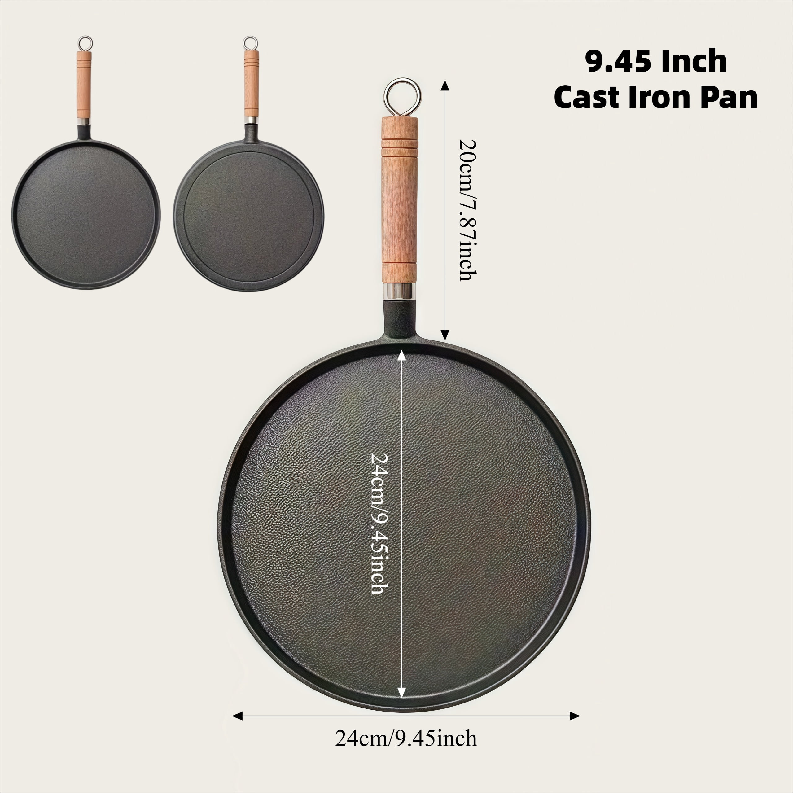 3-Size Cast Iron Non-Stick Skillet for Indoor & Outdoor Cooking ...