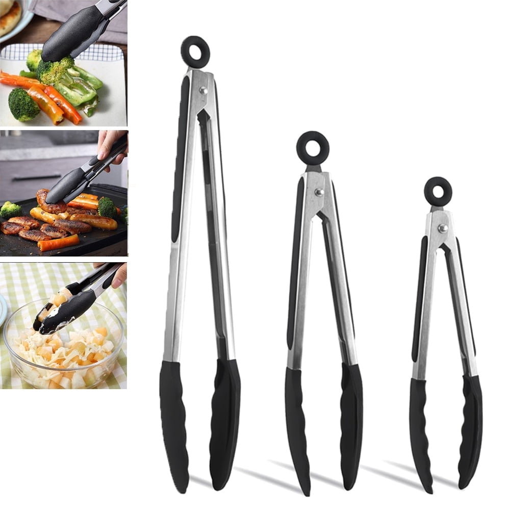 3 Size Kitchen Tongs with Silicone Tips, Locking Cooking Tong for Food ...