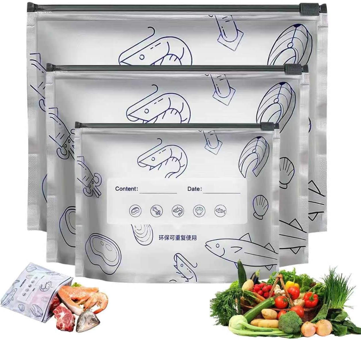 3 Size Reusable Aluminum Foil Storage Bags, 2026 New Stand-Up Zip Lock ...