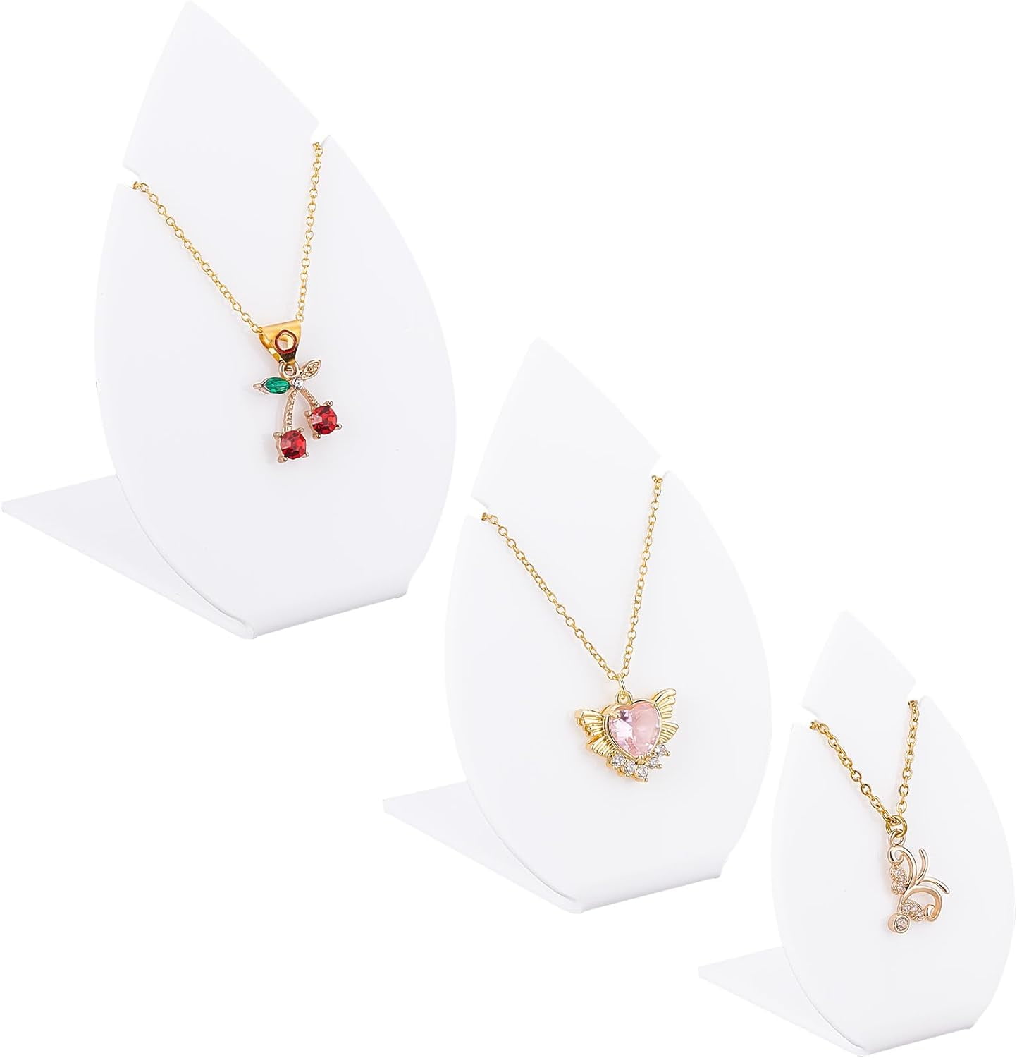 3 Sizes Acrylic Necklace Display Stands White Leaf Shaped Jewelry Trade ...