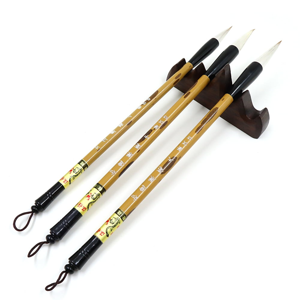 3 Sizes Chinese Writing Brush with Wood Rack Pen Rest, Calligraphy ...