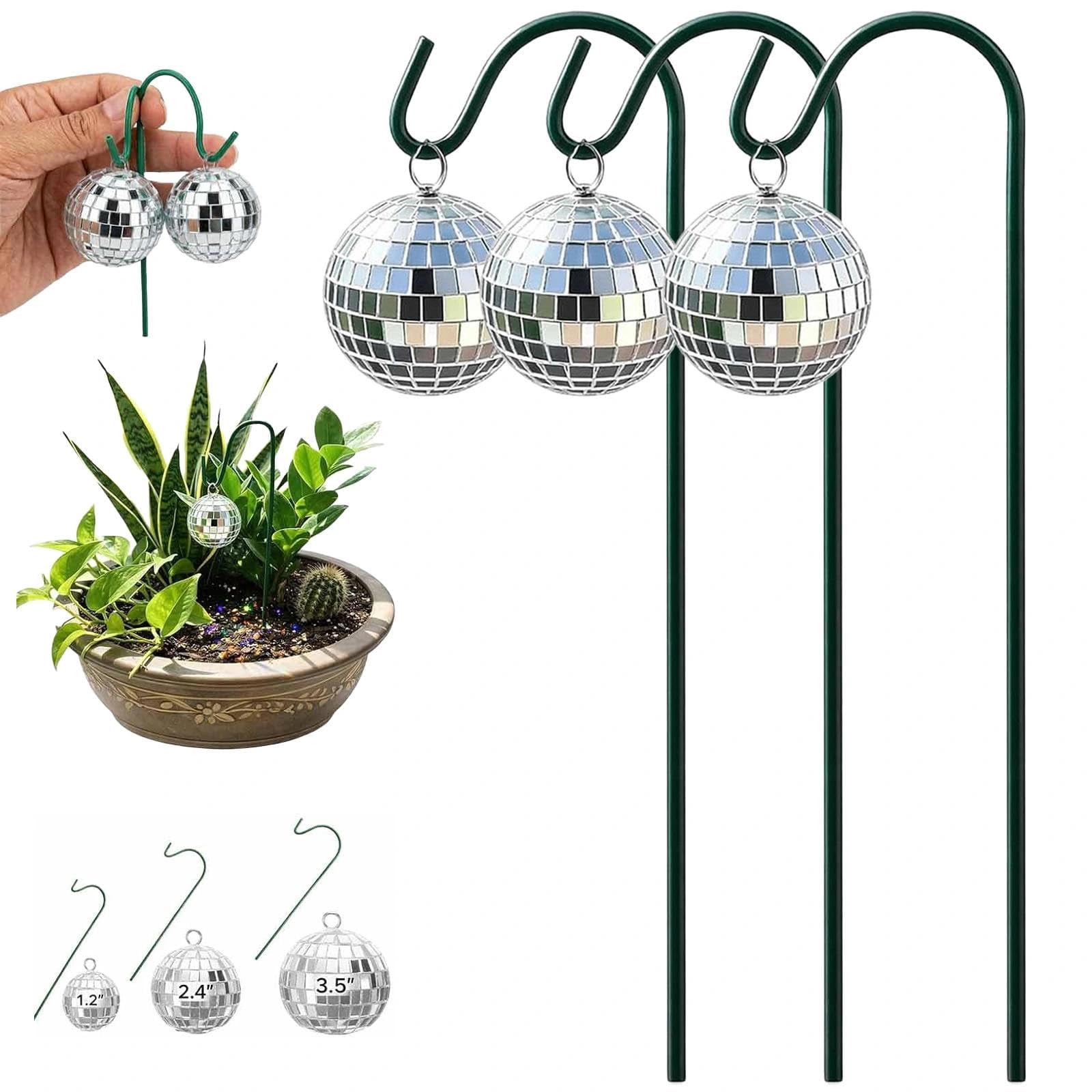 3 Sizes Disco Ball Garden Stake Set, Mini Mirror Ball Plant Hanger with ...