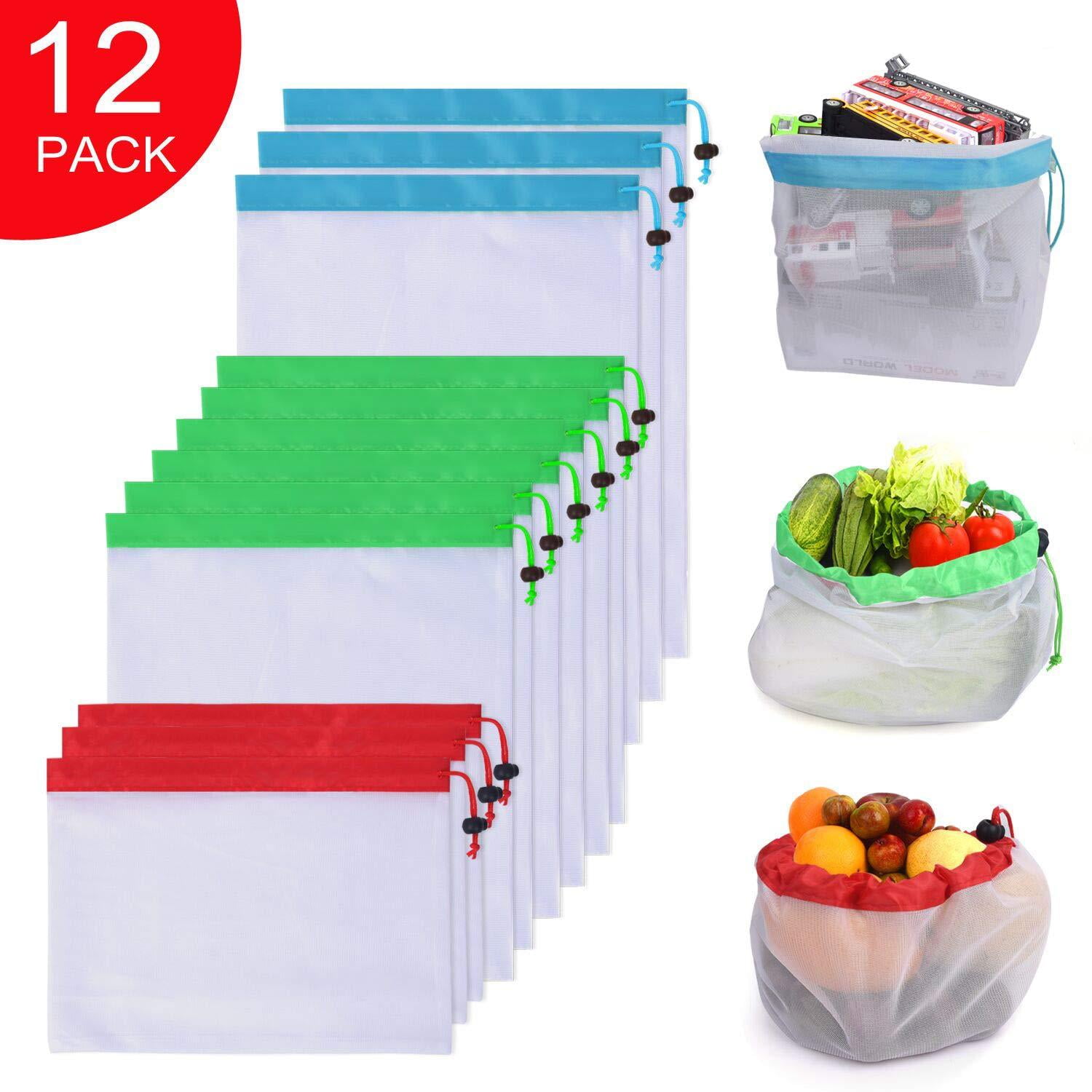 3 Sizes Reusable Mesh Produce Bag Washable Eco-Friendly Bags for Grocery Shopping Storage Fruit ...