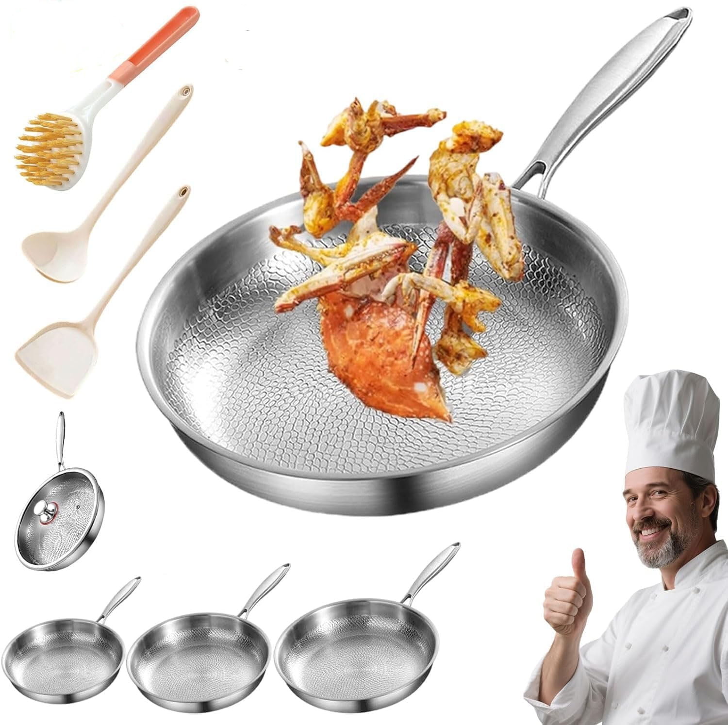 3 Sizes Siraatskitchen Titanium Hammered Pan Pro with Lid, 2025 Ultra ...