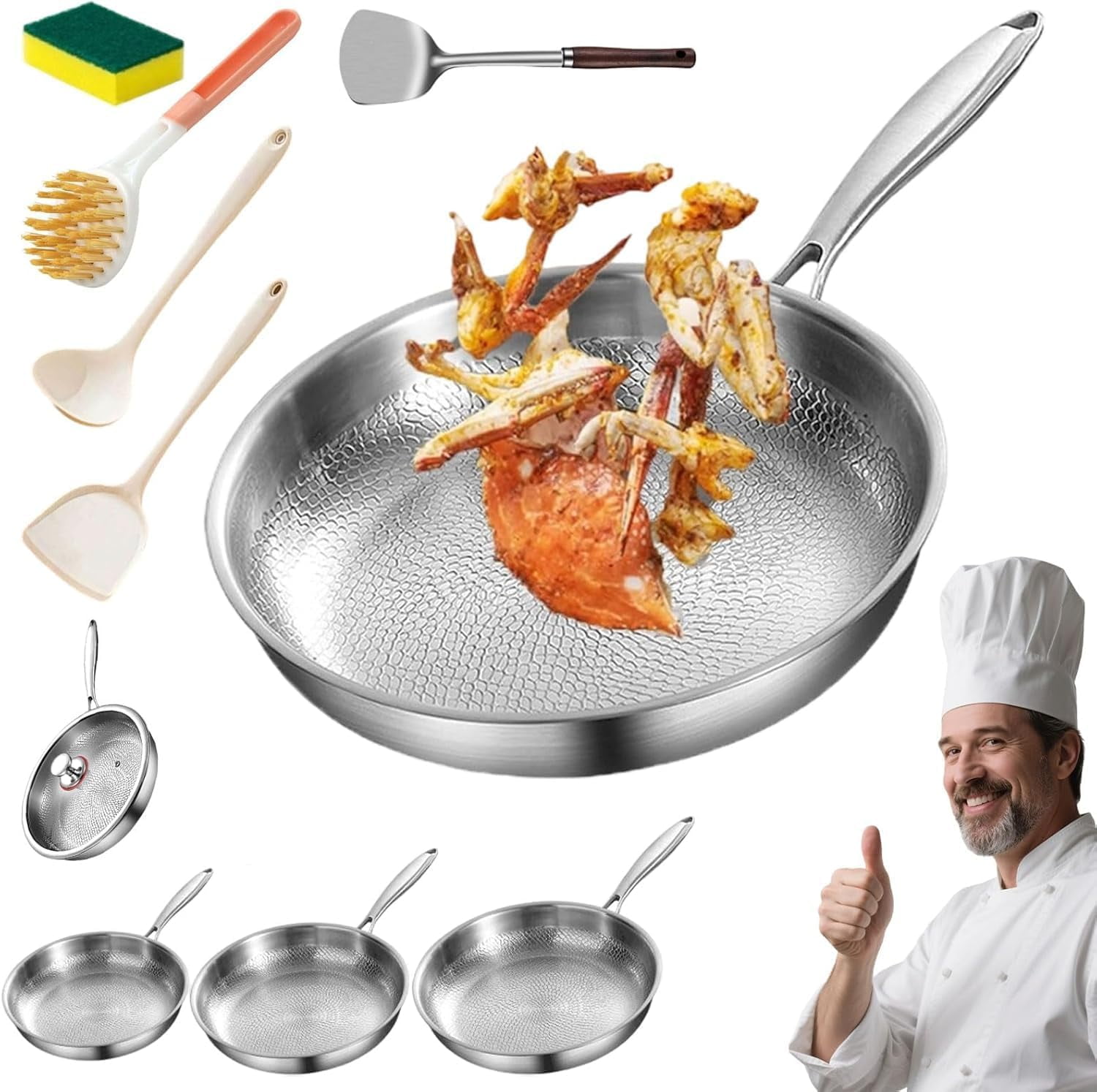3 Sizes Siraatskitchen Titanium Hammered Pan Pro with Lid, 2025 Ultra ...