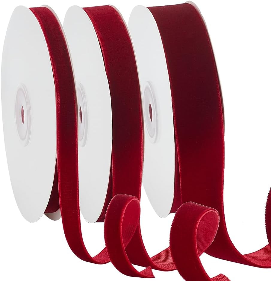 3 Sizes Velvet Ribbon for Christmas 30 Yards Dark Red Lace Ribbon ...