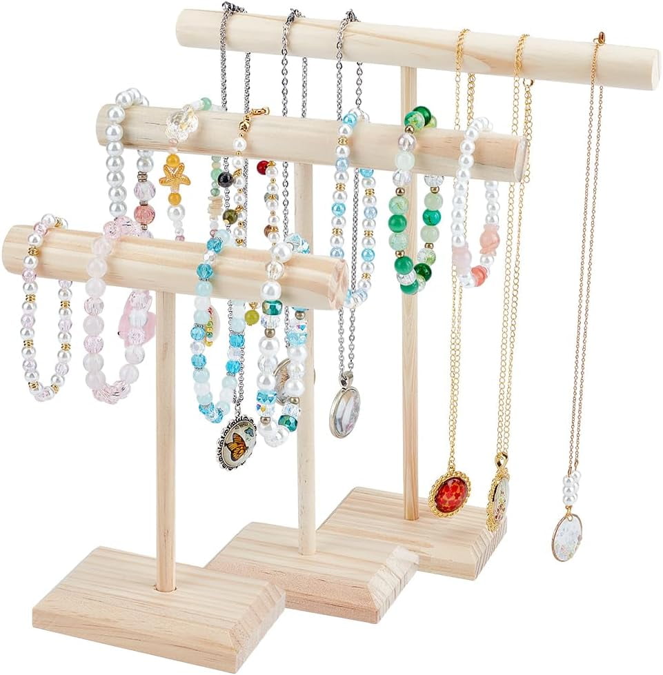 3 Sizes Wooden Bracelet Display Stands T-bar Jewelry Holder Necklace ...