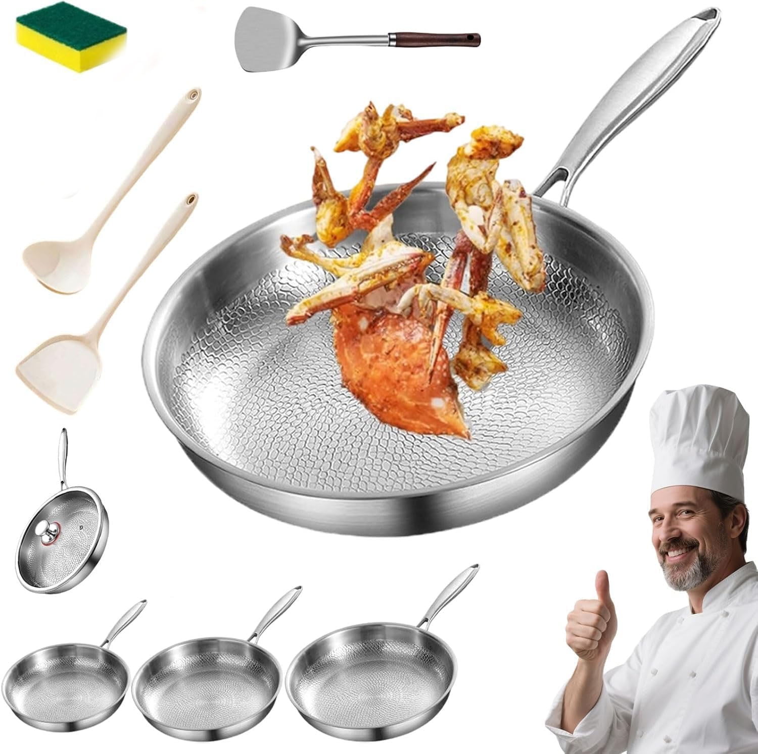 3 Sizes kitchen Titanium Hammered Pan Pro with Lid, 2025 Ultra-Durable ...