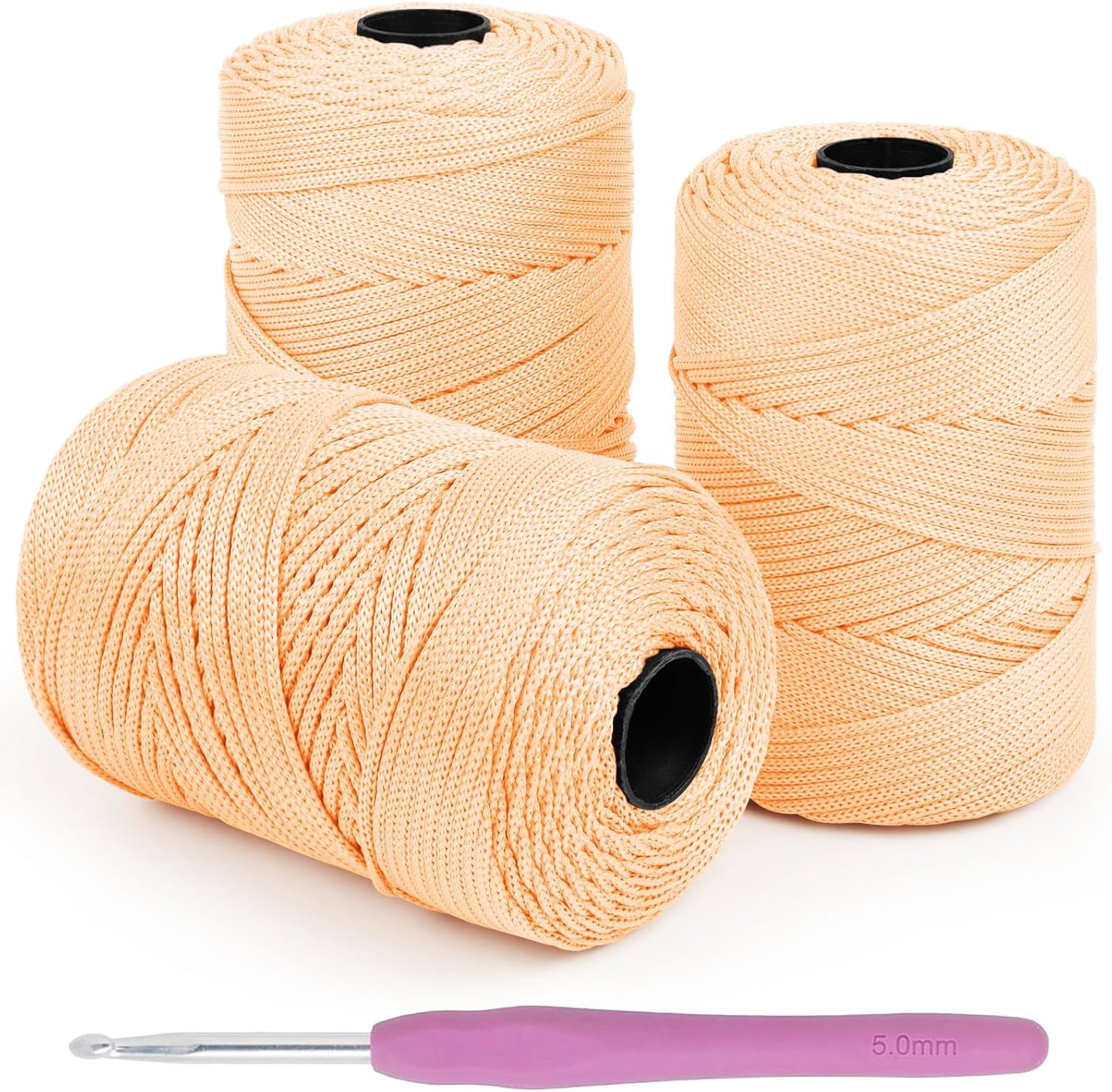 3 Skein 3mm Macrame Yarn for Crocheting, Polyester Cord x 185yds with 1 ...