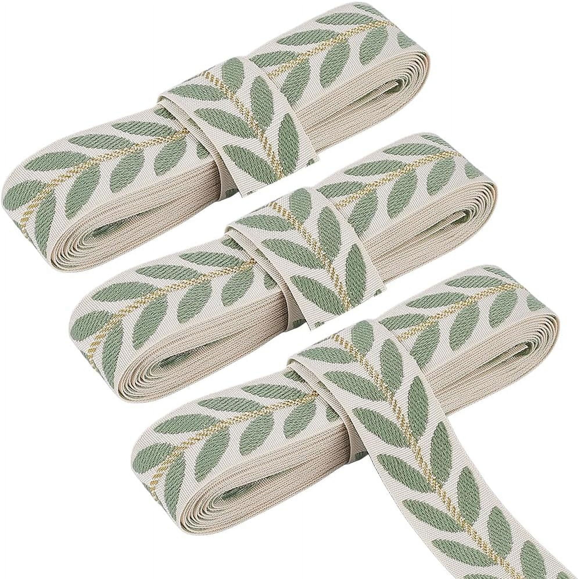 3 Skein Green Embroidered Ribbon Trim Tape Polyester White Jacquard ...