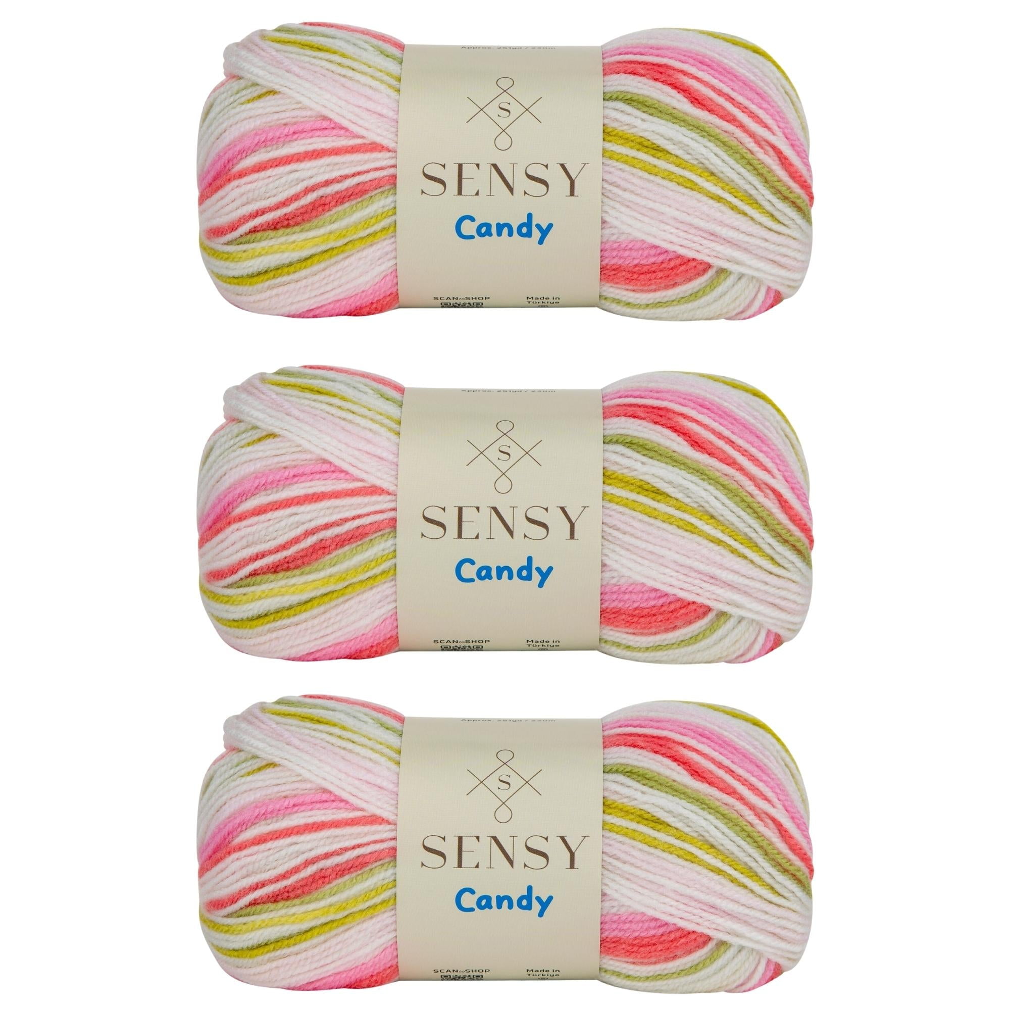 3 Skeins of Sensy Candy Yarn, 3.5 oz, 251 Yards, Multicolor Yarn for Crocheting and Knitting ...