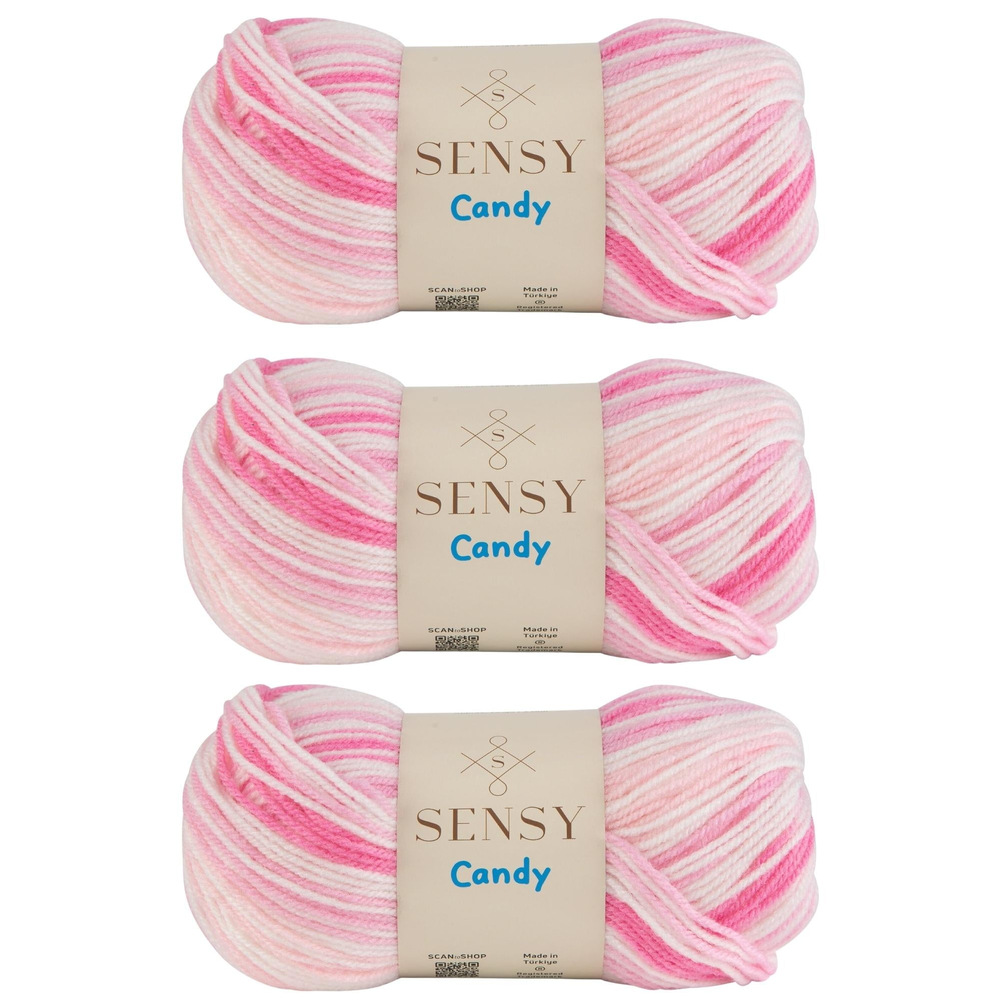 3 Skeins of Sensy Candy Yarn, 3.5 oz, 251 Yards, Multicolor Yarn for ...