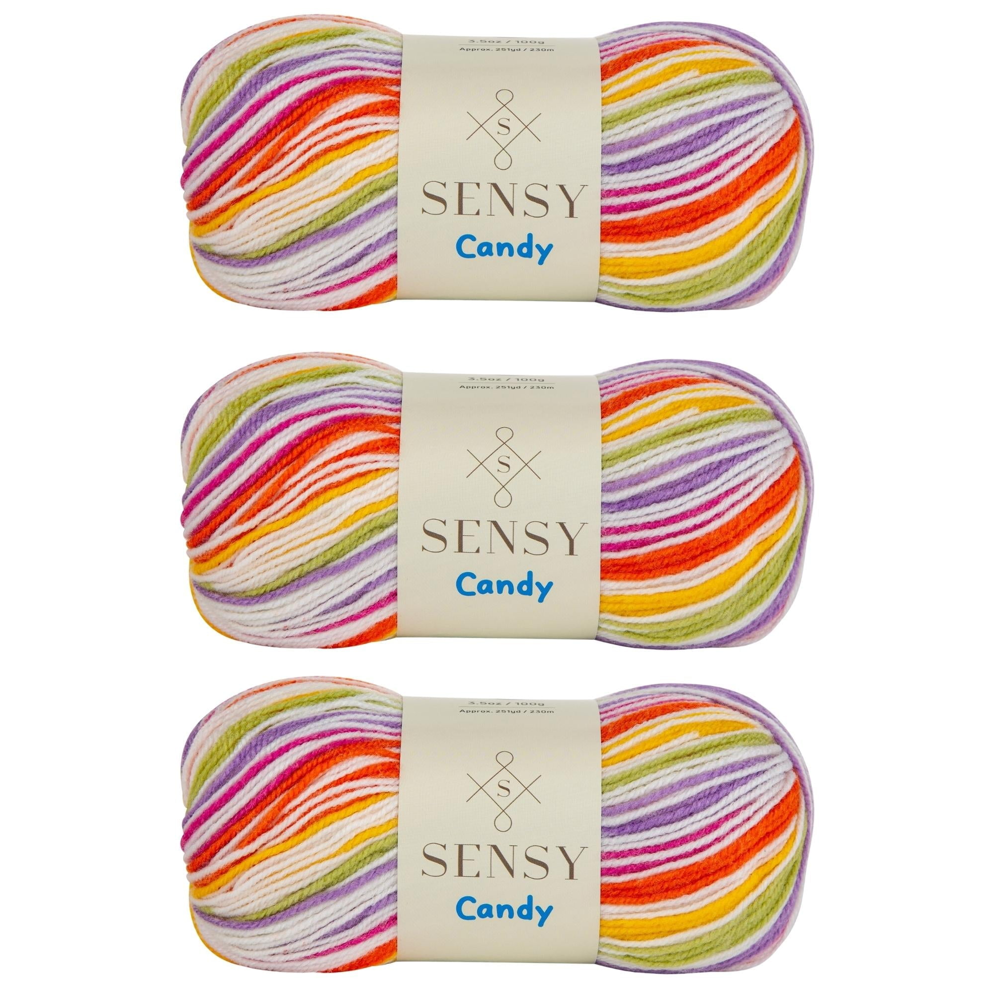 3 Skeins of Sensy Candy Yarn, 3.5 oz, 251 Yards, Multicolor Yarn for ...