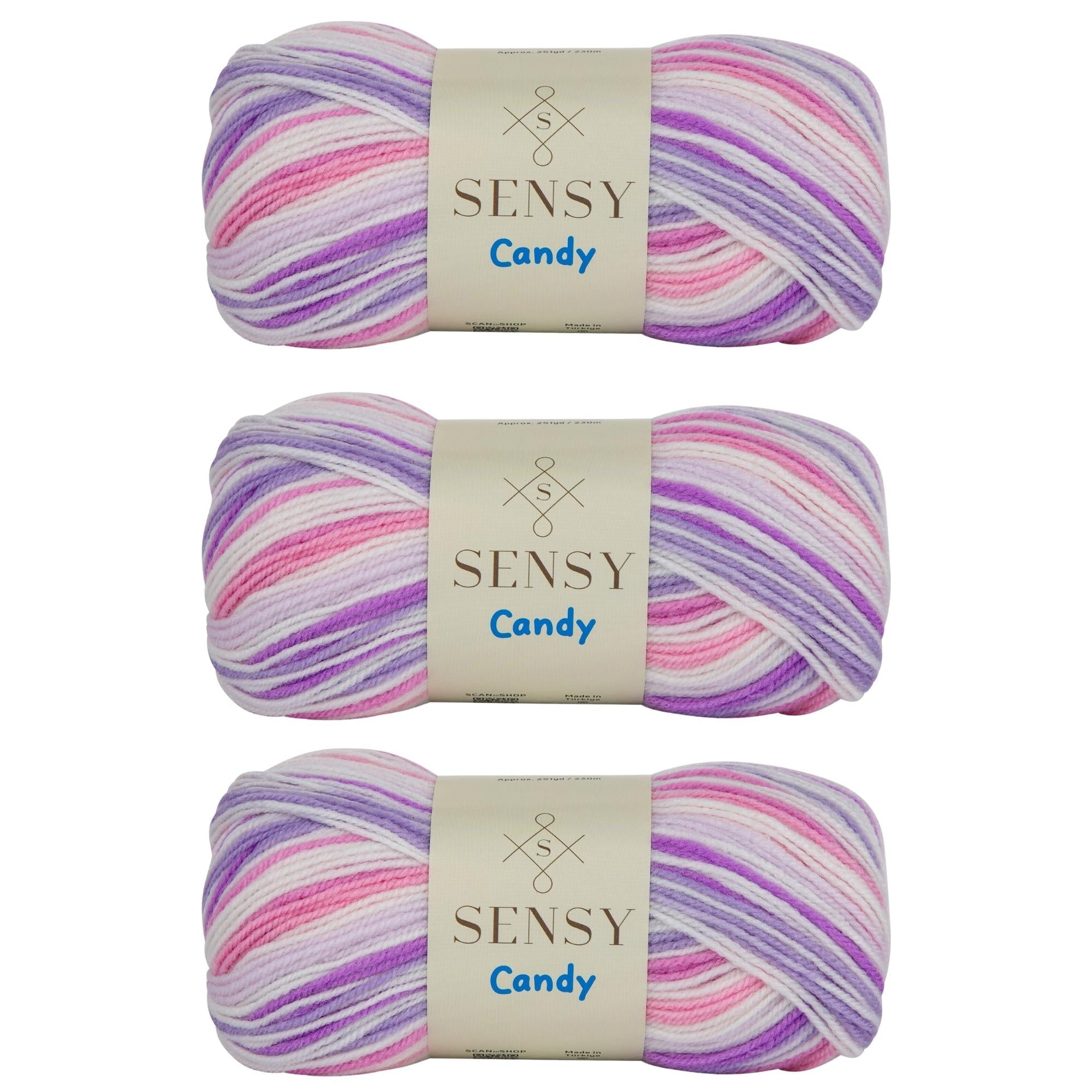 3 Skeins of Sensy Candy Yarn, 3.5 oz, 251 Yards, Multicolor Yarn for ...