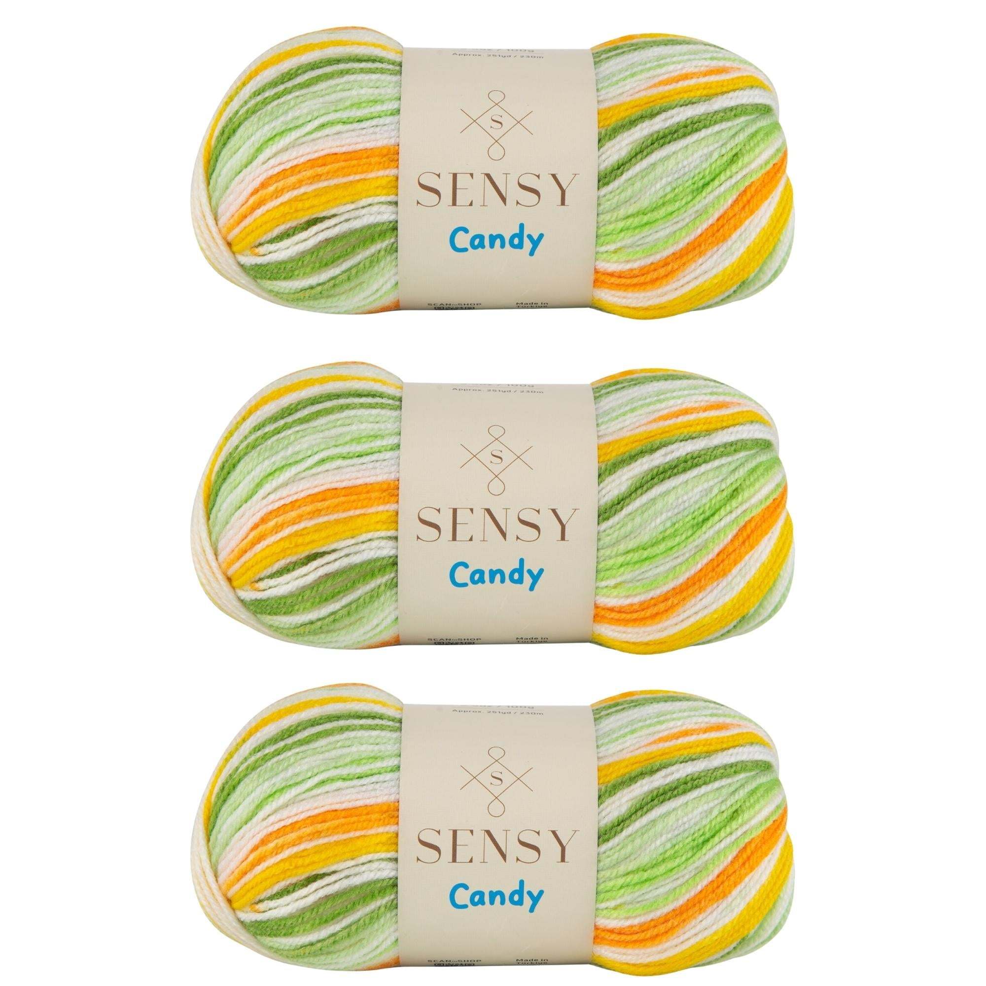 3 Skeins of Sensy Candy Yarn, 3.5 oz, 251 Yards, Multicolor Yarn for Crocheting and Knitting ...