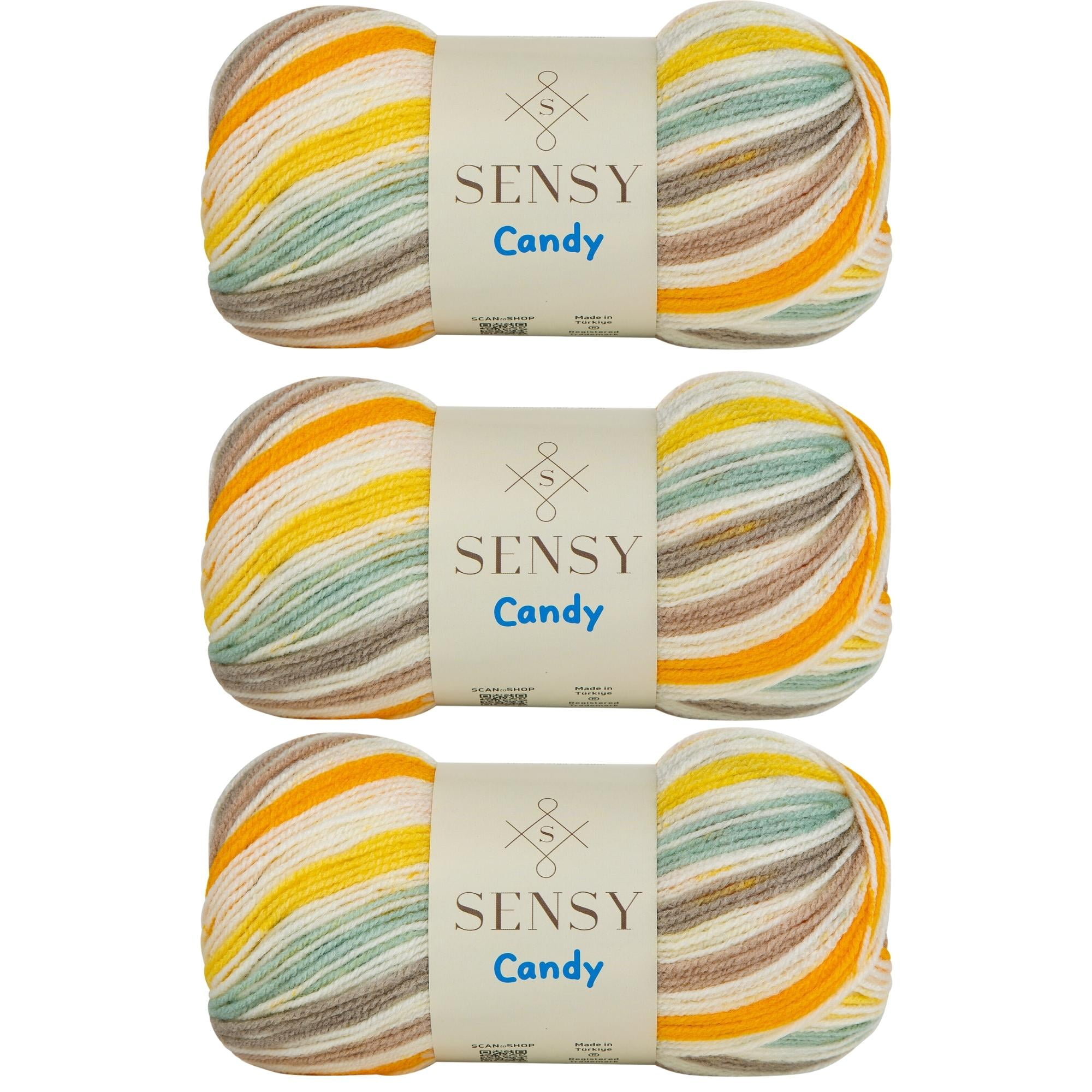 3 Skeins of Sensy Candy Yarn, 3.5 oz, 251 Yards, Multicolor Yarn for ...