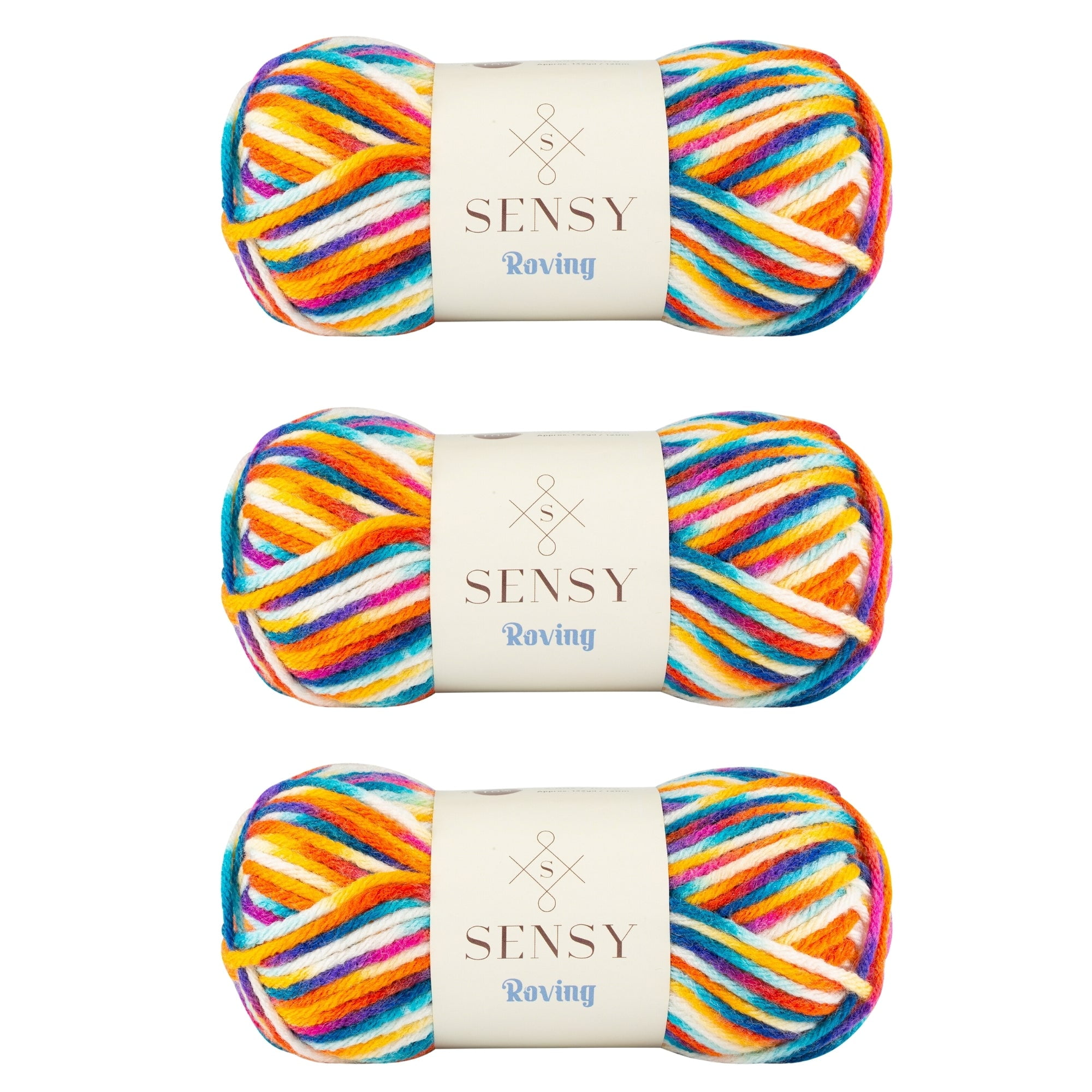 3 Skeins of Sensy Roving Multi Color Yarn, 3.5 oz, 132 Yards, Gauge 5 ...