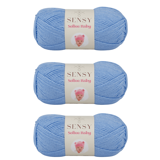 3 Skeins of Sensy Softee Baby Yarn, 3.5 oz, 275 Yards, Gauge 3 Light ...