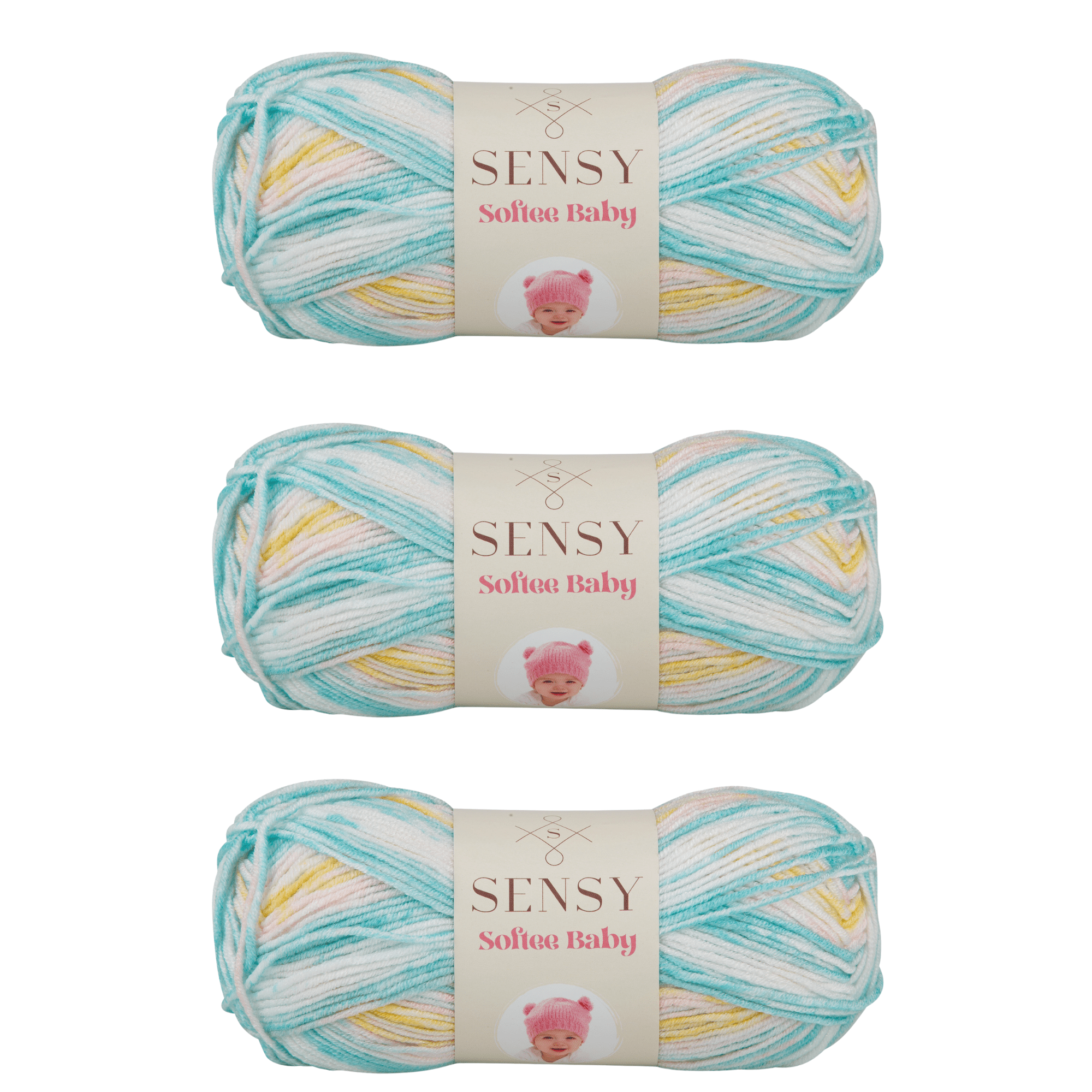 3 Skeins of Sensy Softee Baby Yarn, 3.5 oz, 275 Yards, Gauge 3 Light ...