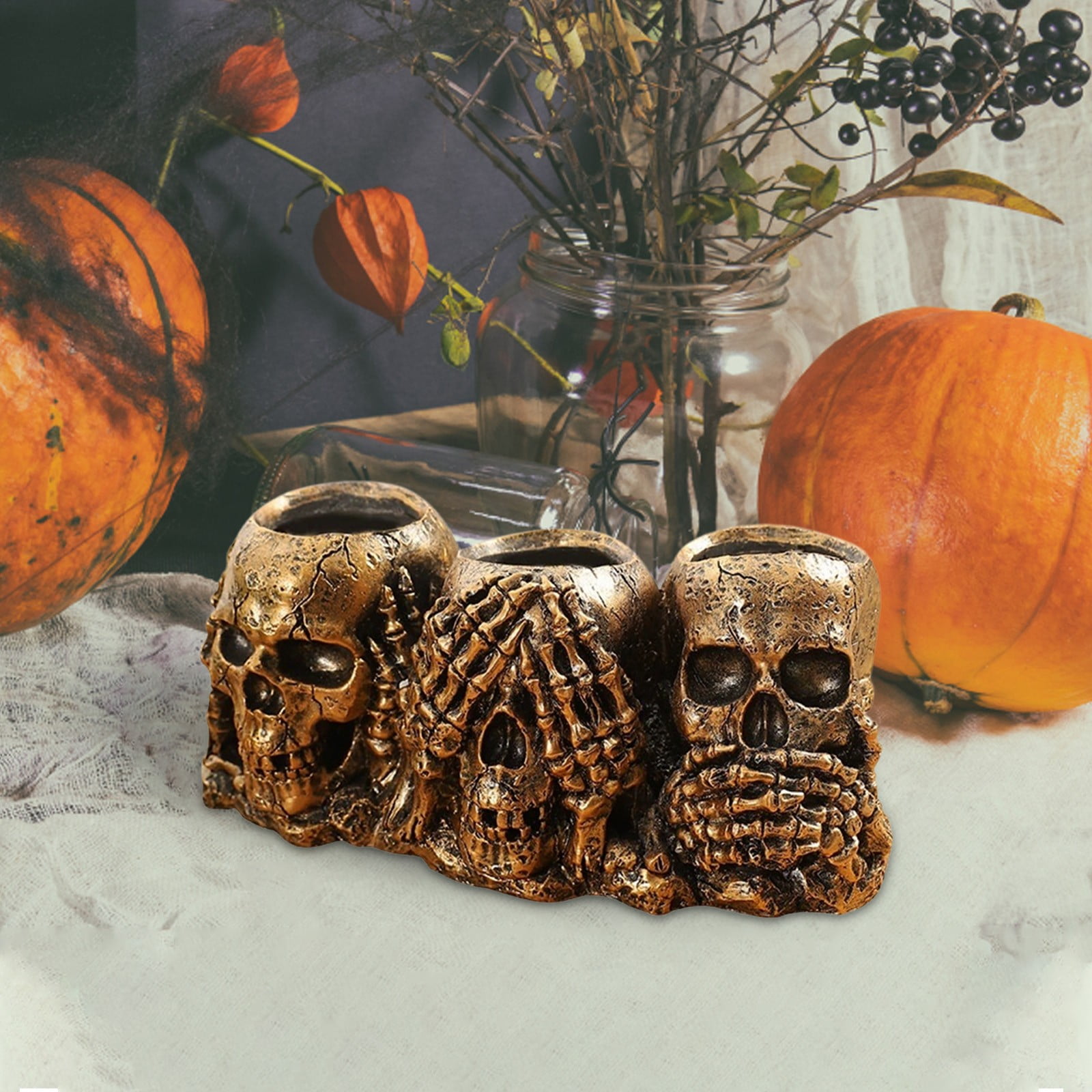 3 Skull Succulent Pots Set Halloween Skeleton Sculpture Flower Pot With ...